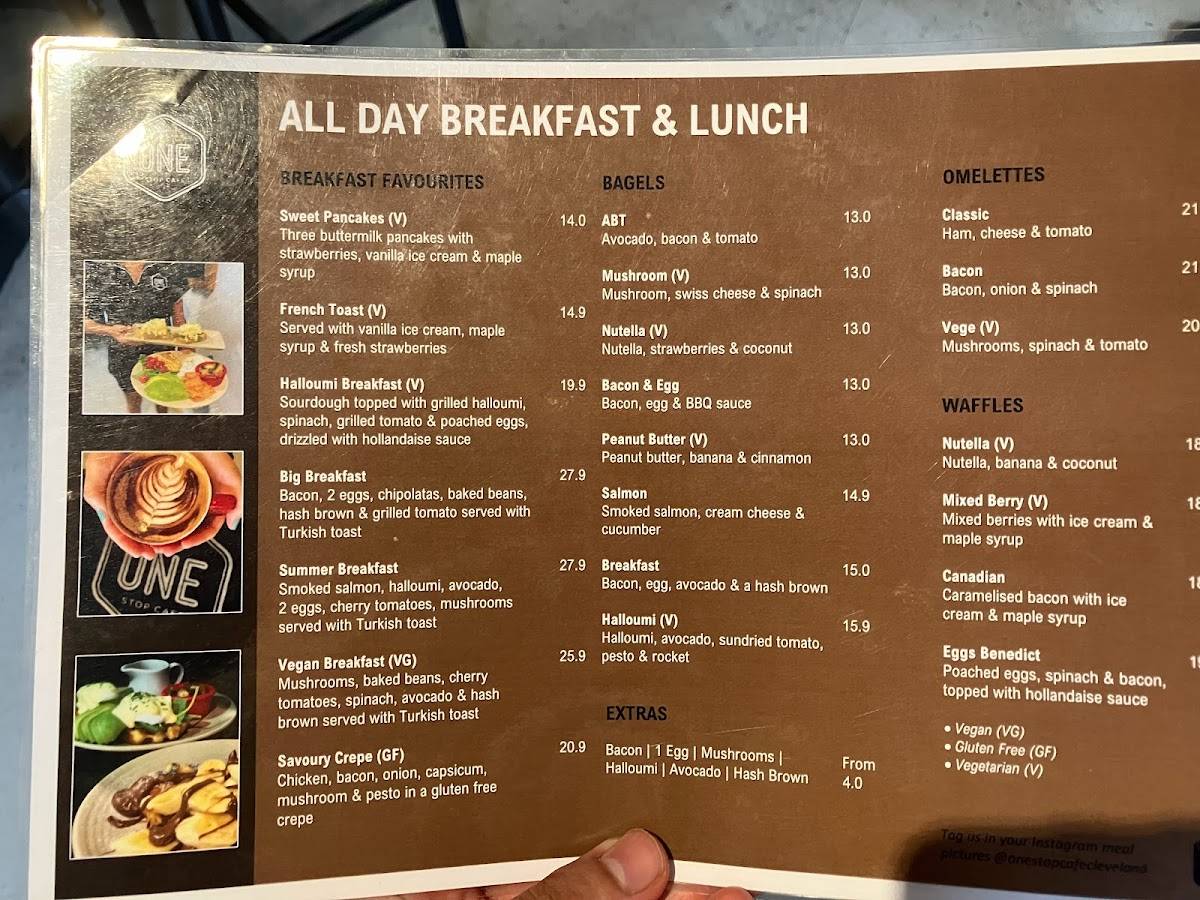 Menu at One Stop Cafe, Cleveland