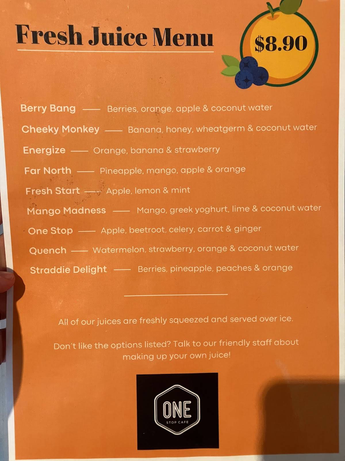 Menu at One Stop Cafe, Cleveland