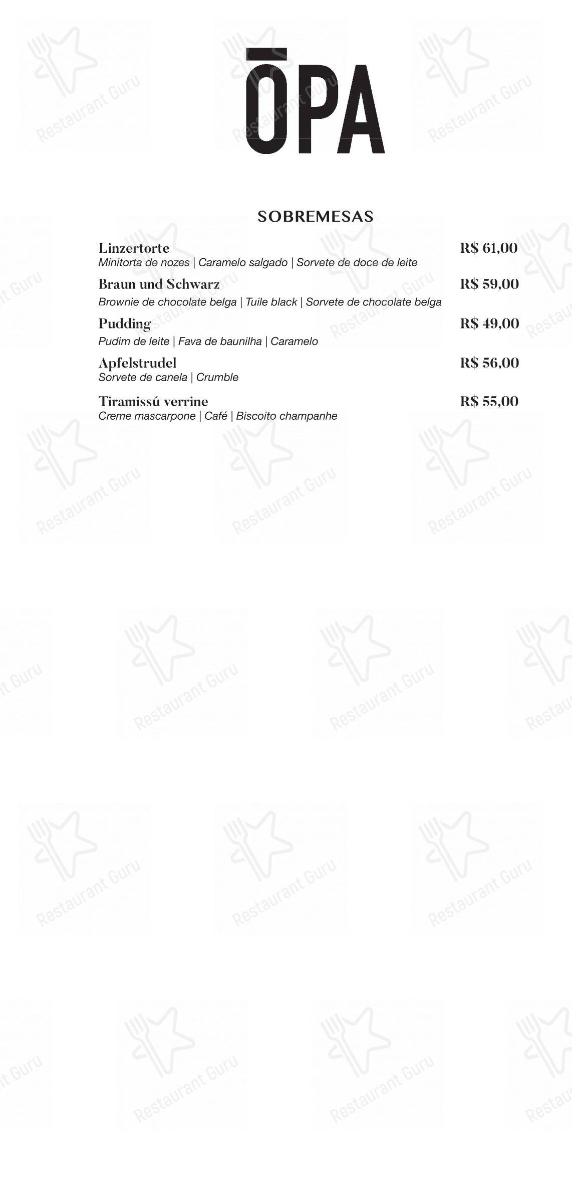 Menu em Ôpa restaurante, Campos do Jordão