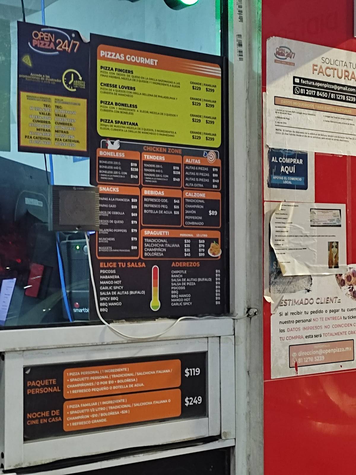 Carta del restaurante Open Pizza 24/7, Monterrey, Av. Eugenio Garza ...