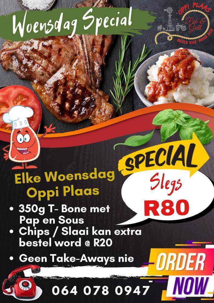 Menu at Oppi Plaas Pub & Grill, South Africa