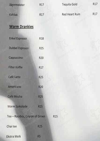 Menu at OPPIESTOEP Restaurant, Paarl, Jan Van Riebeeck Dr