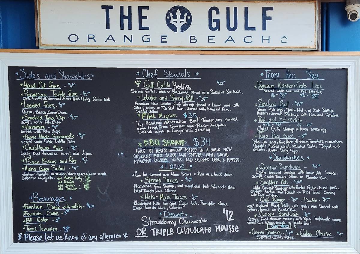 Menu at The Gulf pub & bar, Orange Beach, Perdido Beach Blvd