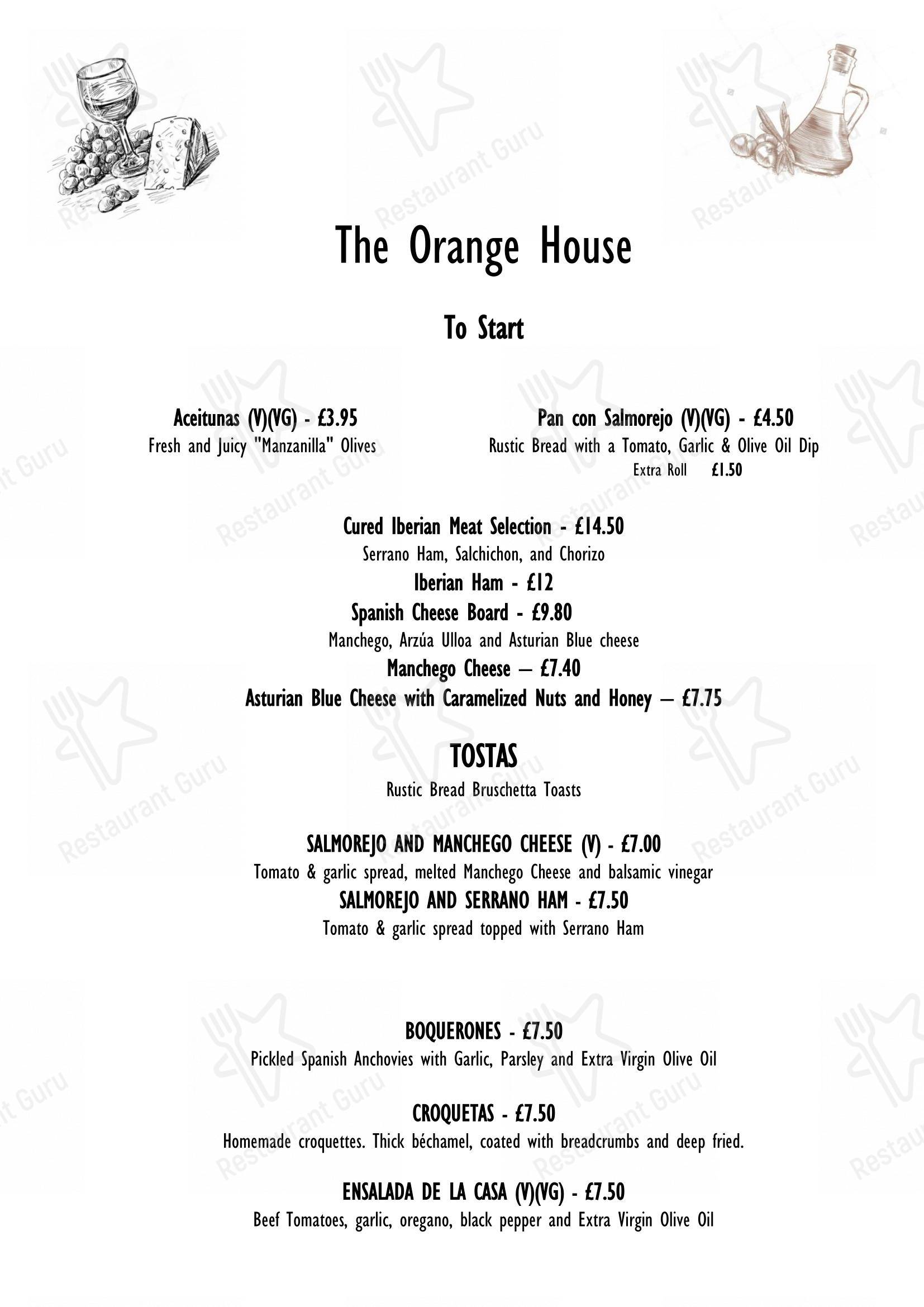 Menu at Orange House restaurant, Leegomery