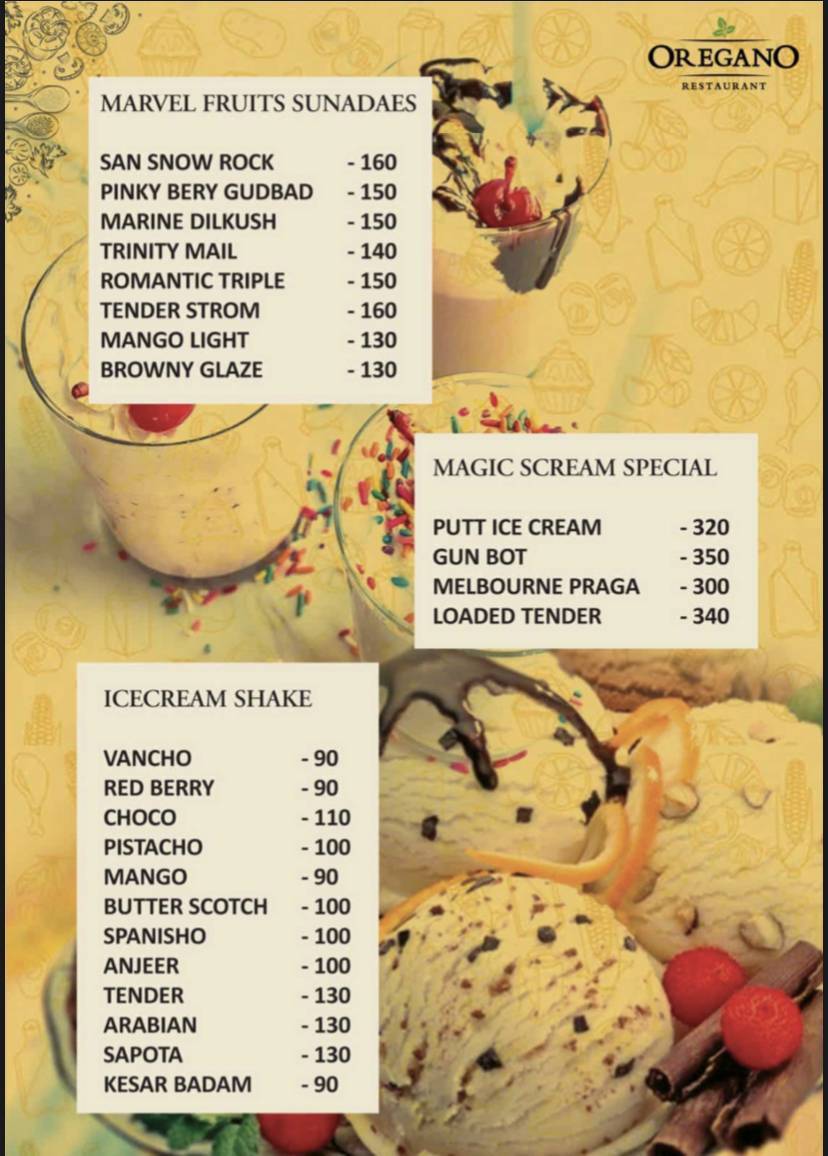 Menu at Oregano Restaurant, Kanhangad
