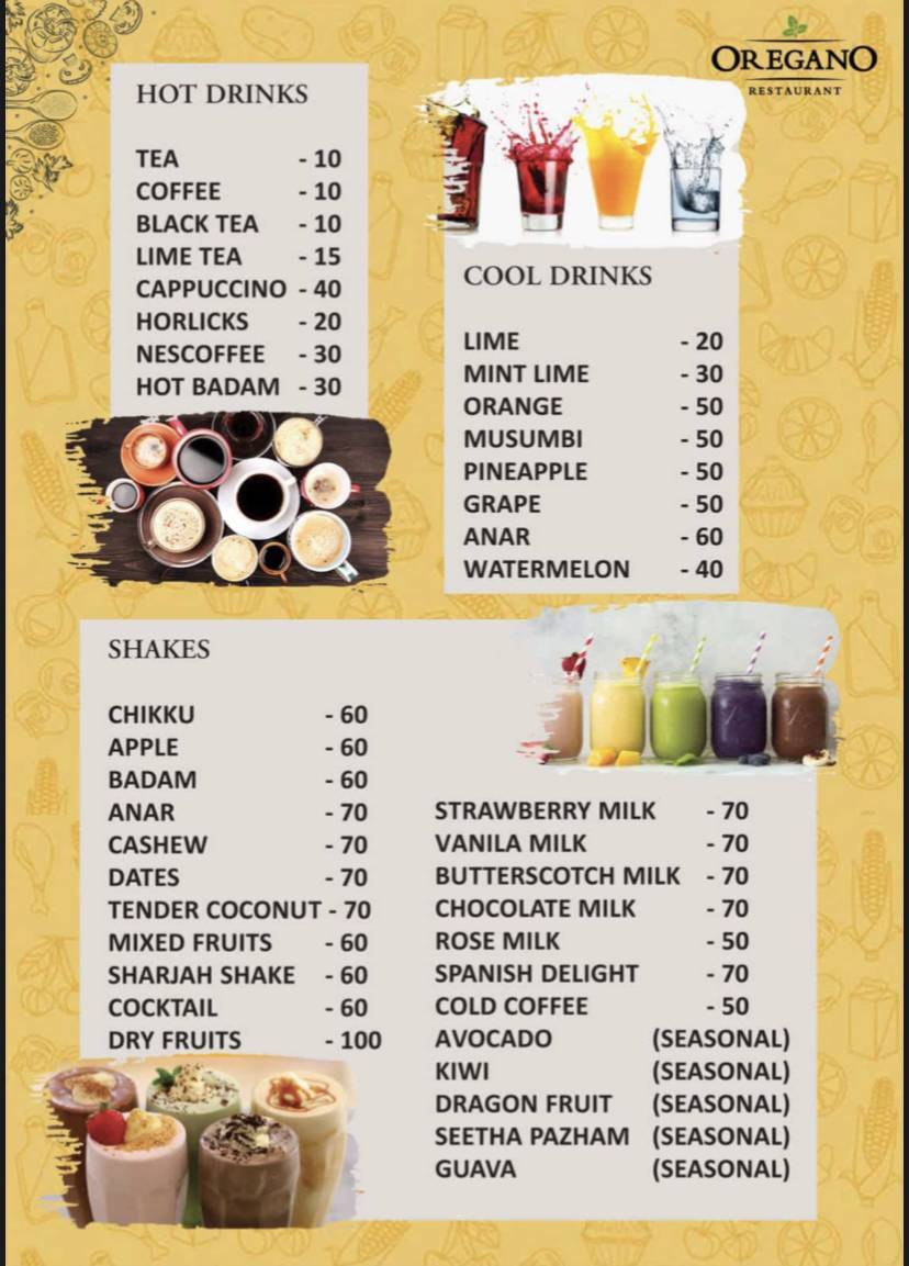 Menu at Oregano Restaurant, Kanhangad