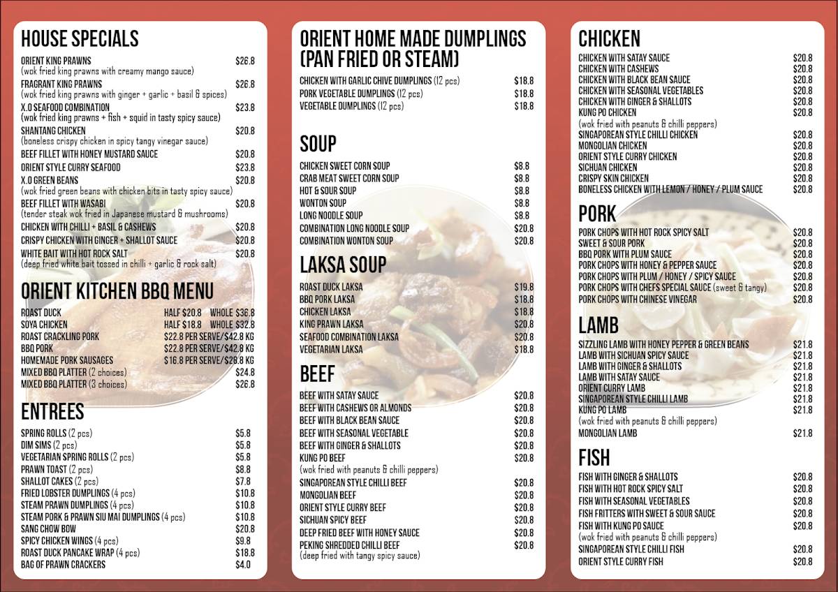 Menu at Orient Kitchen restaurant, Weston