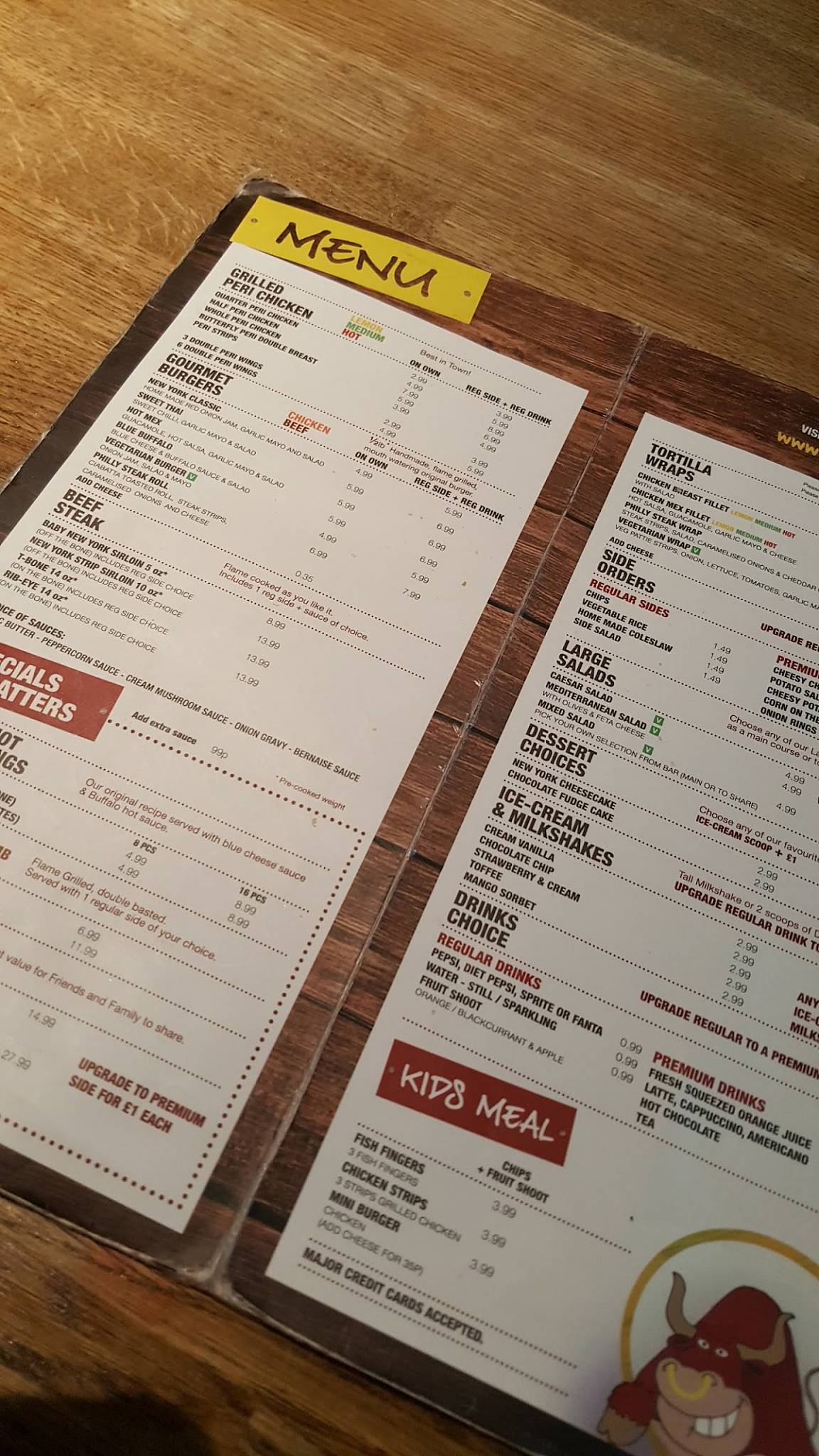 Menu at Original Buffalo Grill steakhouse, Reading