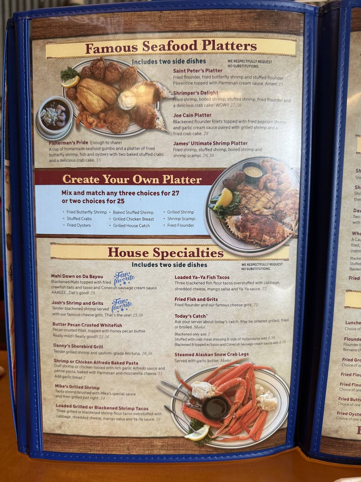 Menu at Original Oyster House restaurant, Spanish Fort