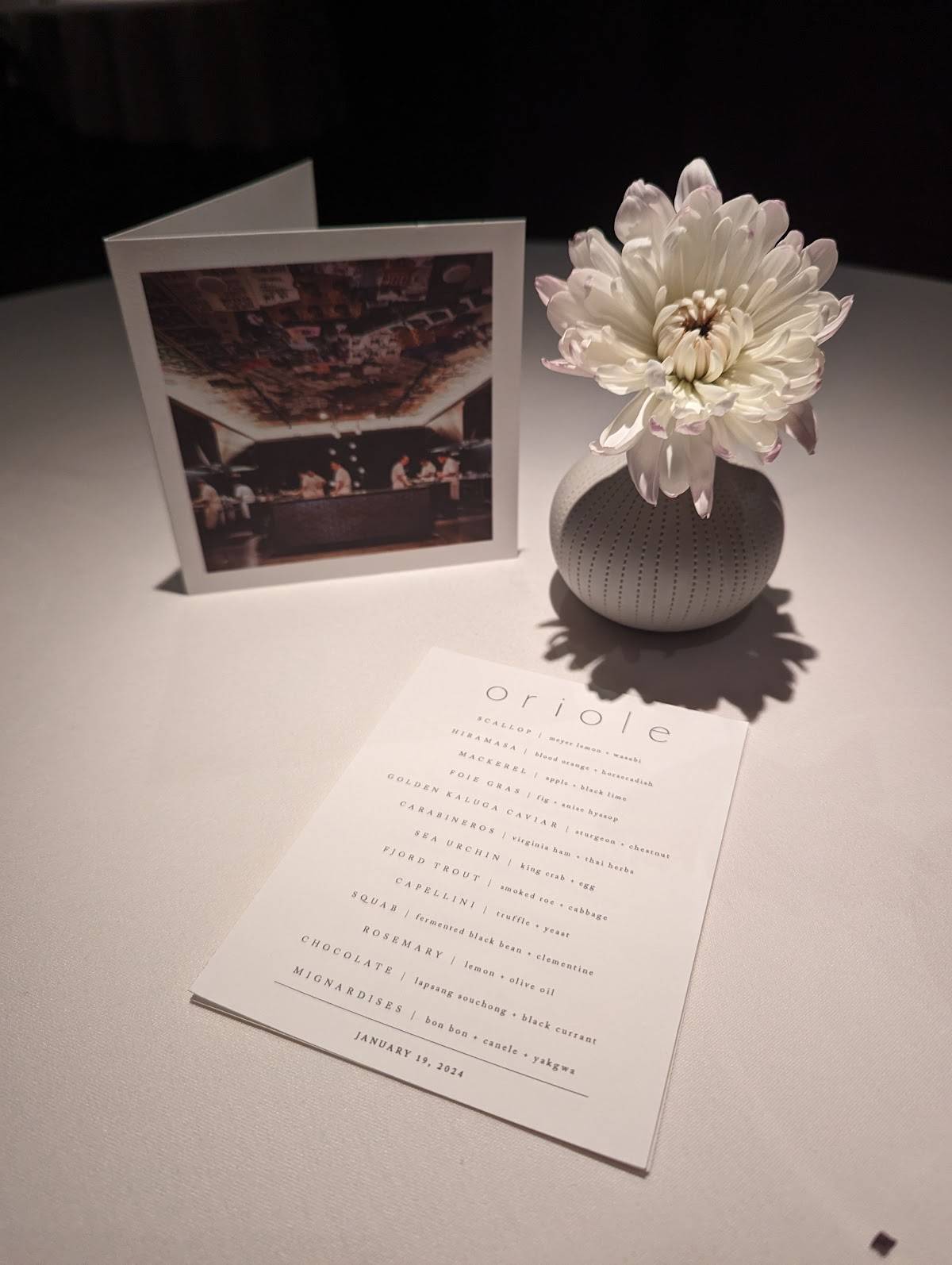 Menu at Oriole restaurant, Chicago