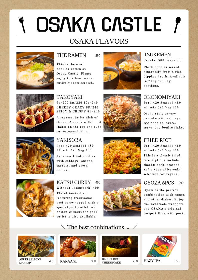 Menu at Osaka Castle El Nido restaurant, El Nido, C. Hama