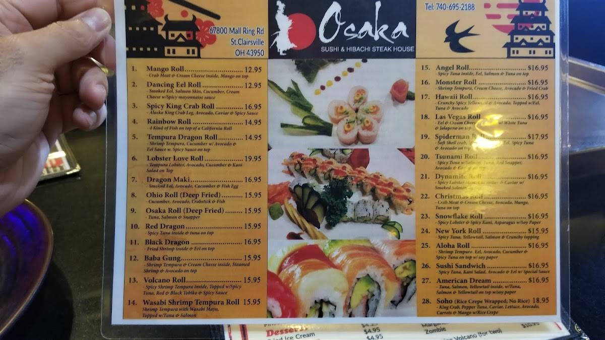 Menu at Osaka Steak House restaurant, Saint Clairsville