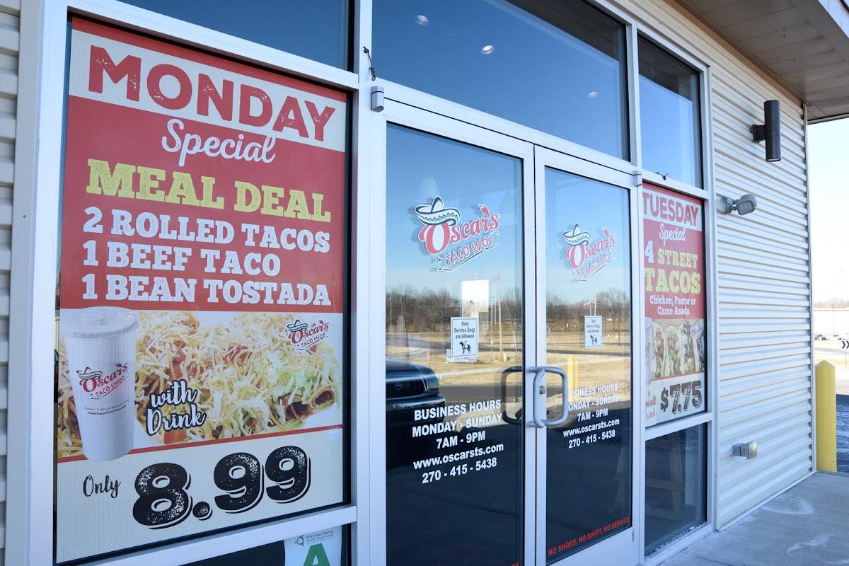 Menu at Oscar's Taco Shop restaurant, Paducah