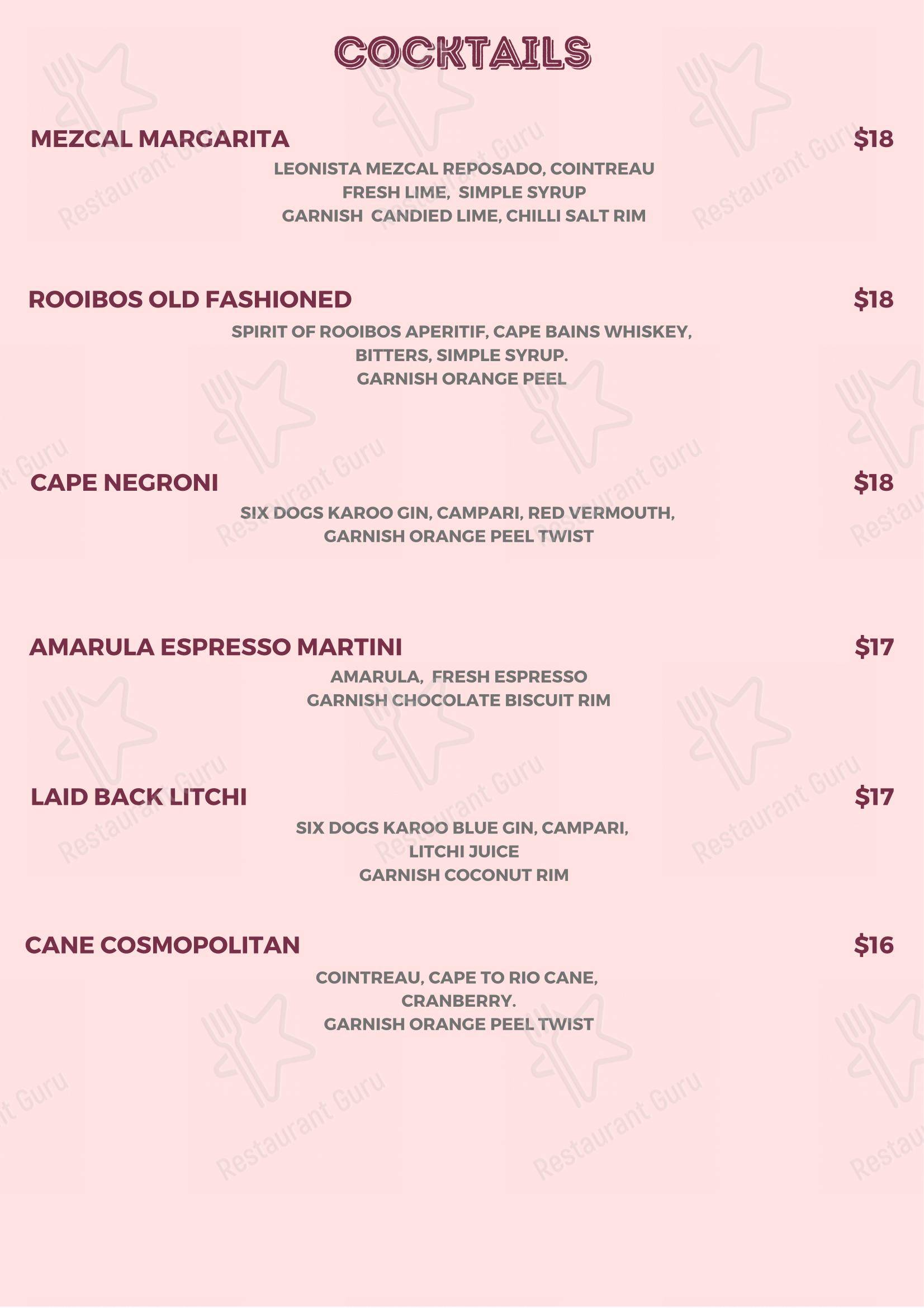 Menu at Ostrich & the Egg restaurant, Saint Kilda
