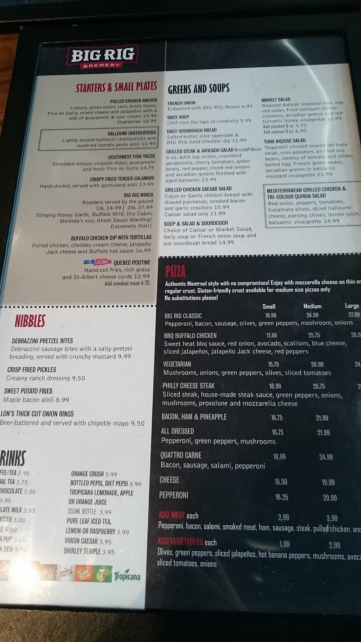Menu at Big Rig Kitchen & Brewery - Ogilvie restaurant, Ottawa