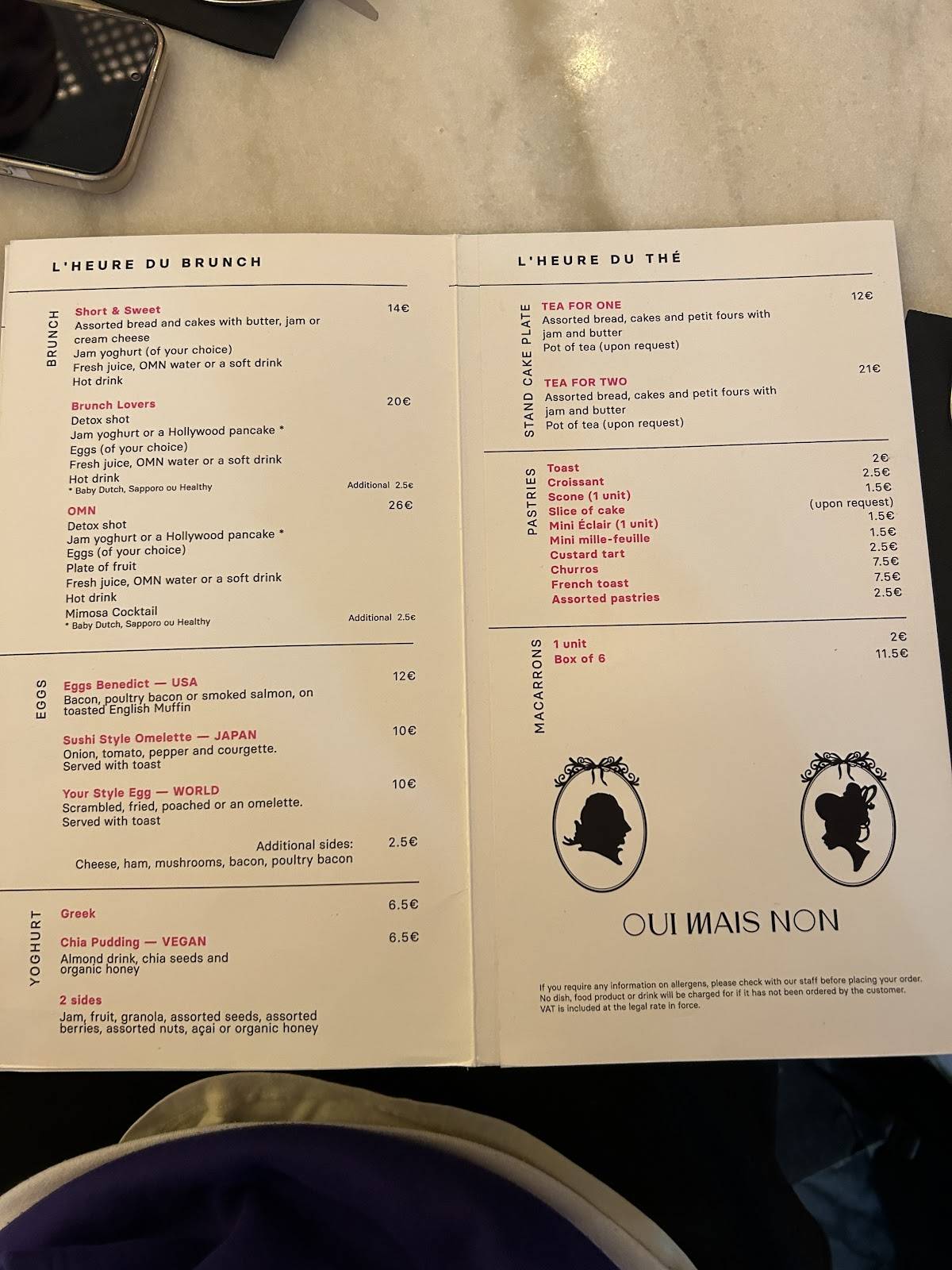 Menu em Oui Mais Non restaurante, Lisboa, Tivoli Fórum