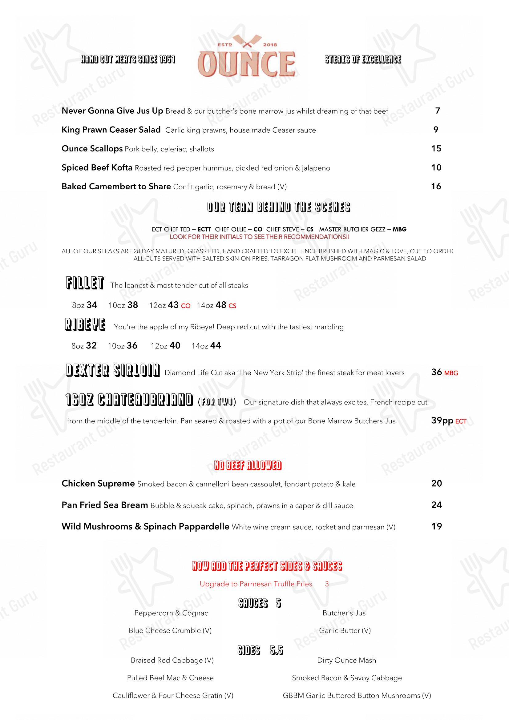 Menu at Ounce Bar And Kitchen, Worcester