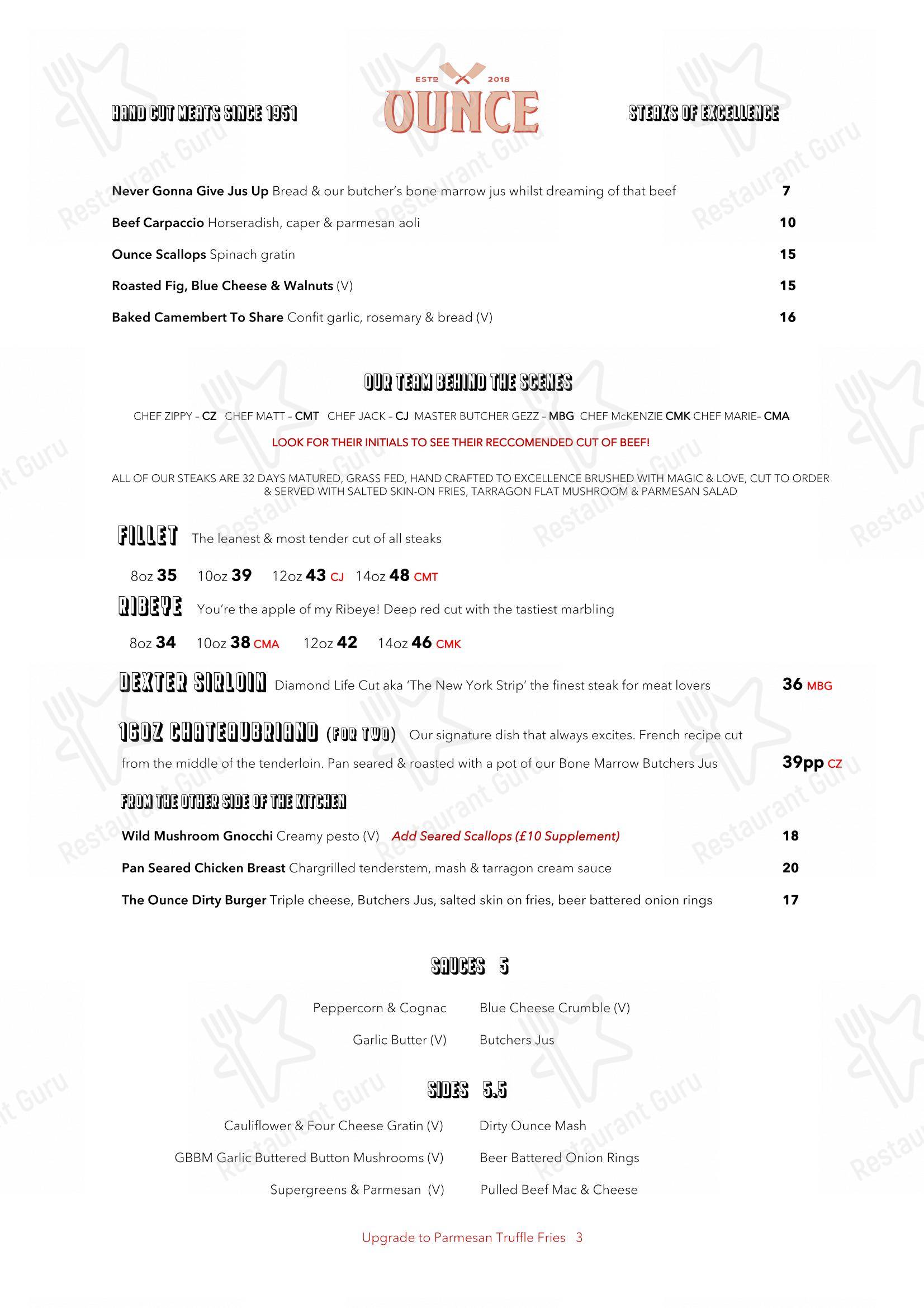 Menu at Ounce Bar And Kitchen, Worcester