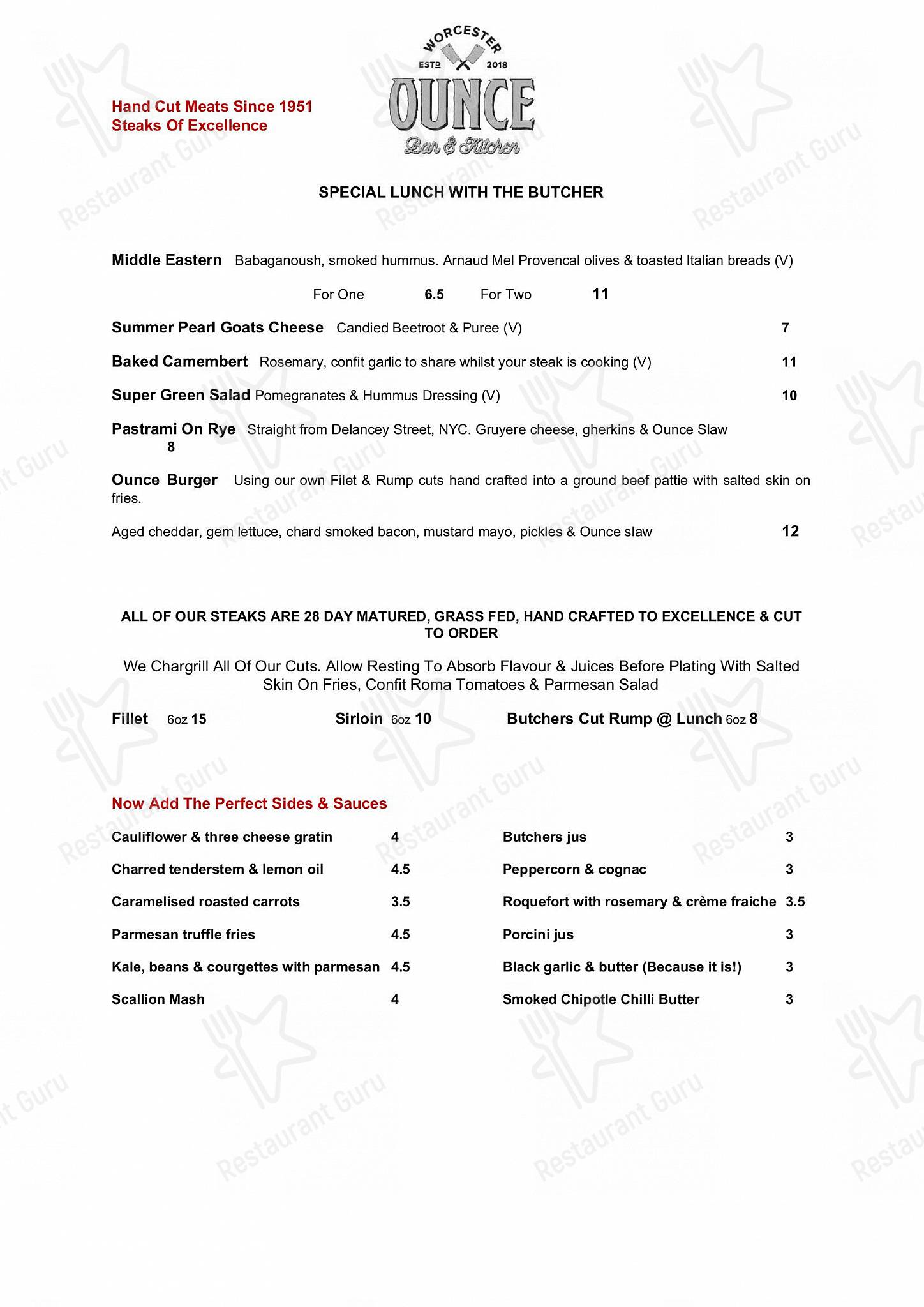 Menu at Ounce Bar And Kitchen, Worcester