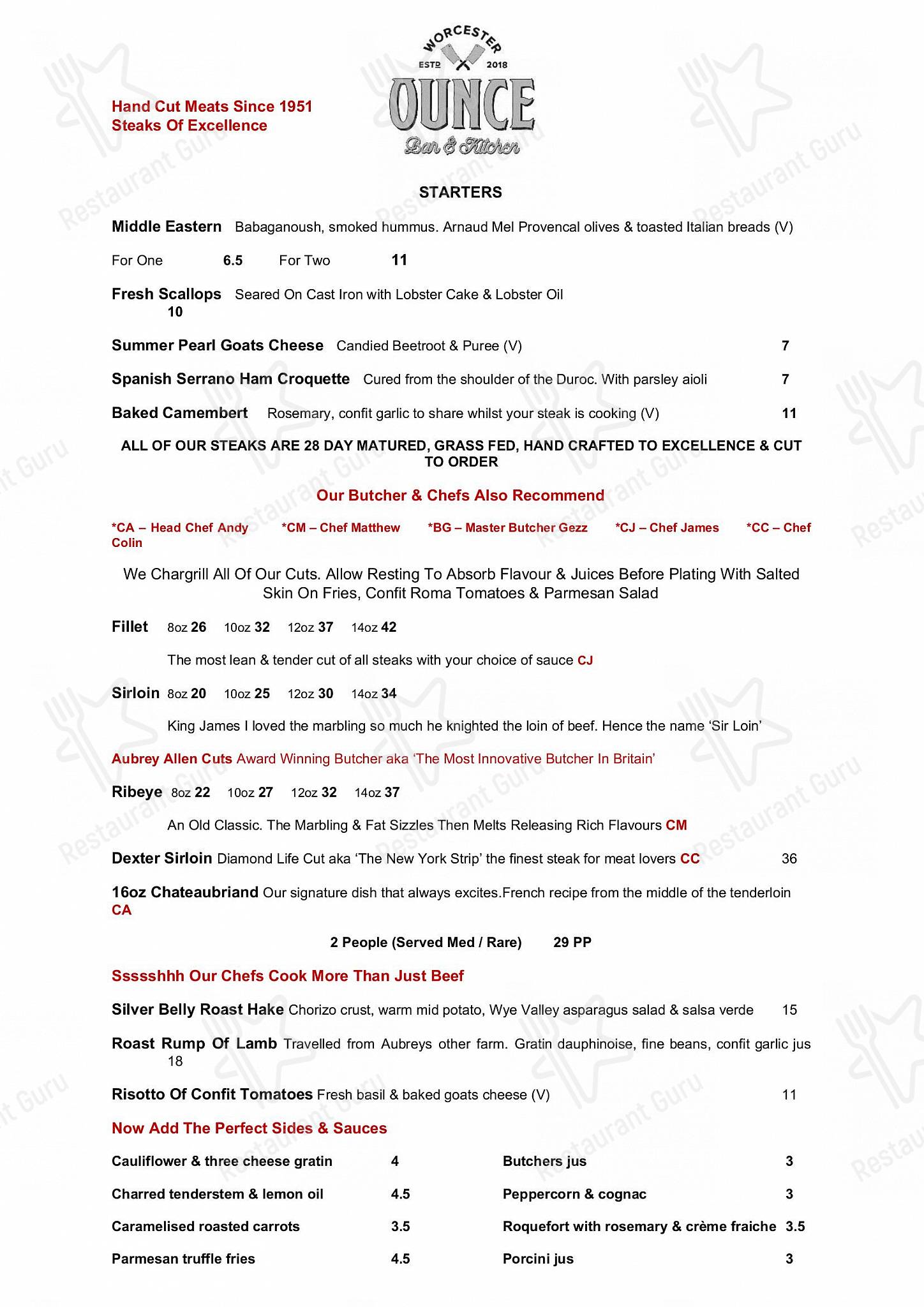 Menu at Ounce Bar And Kitchen, Worcester