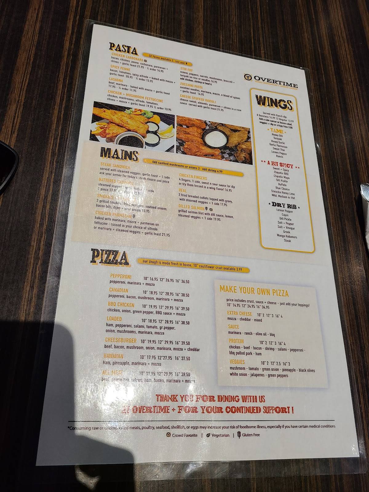 Menu at Overtime pub & bar, Shaunavon