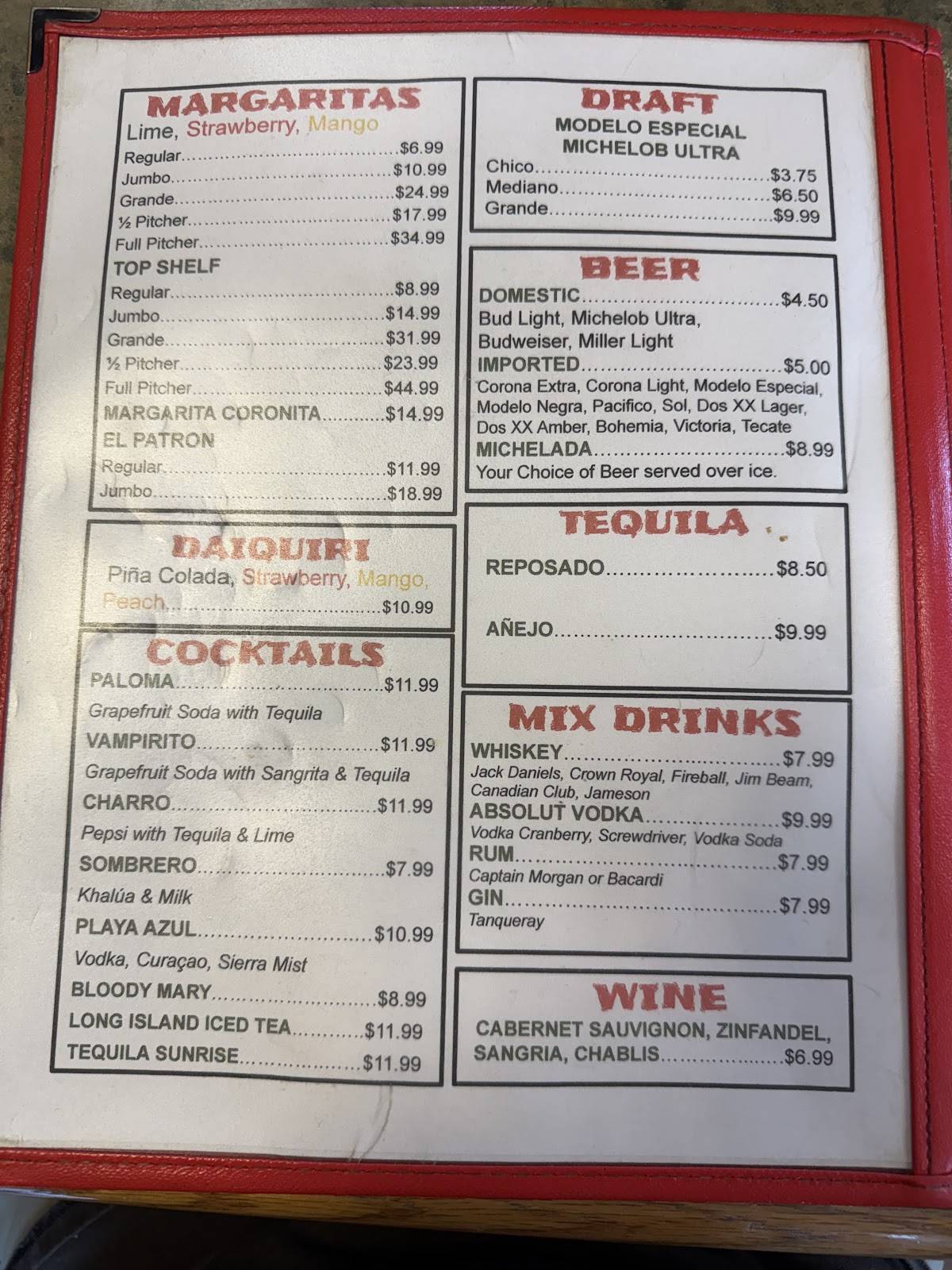 Menu at Oya Grill Mexican Restaurant, Sidney