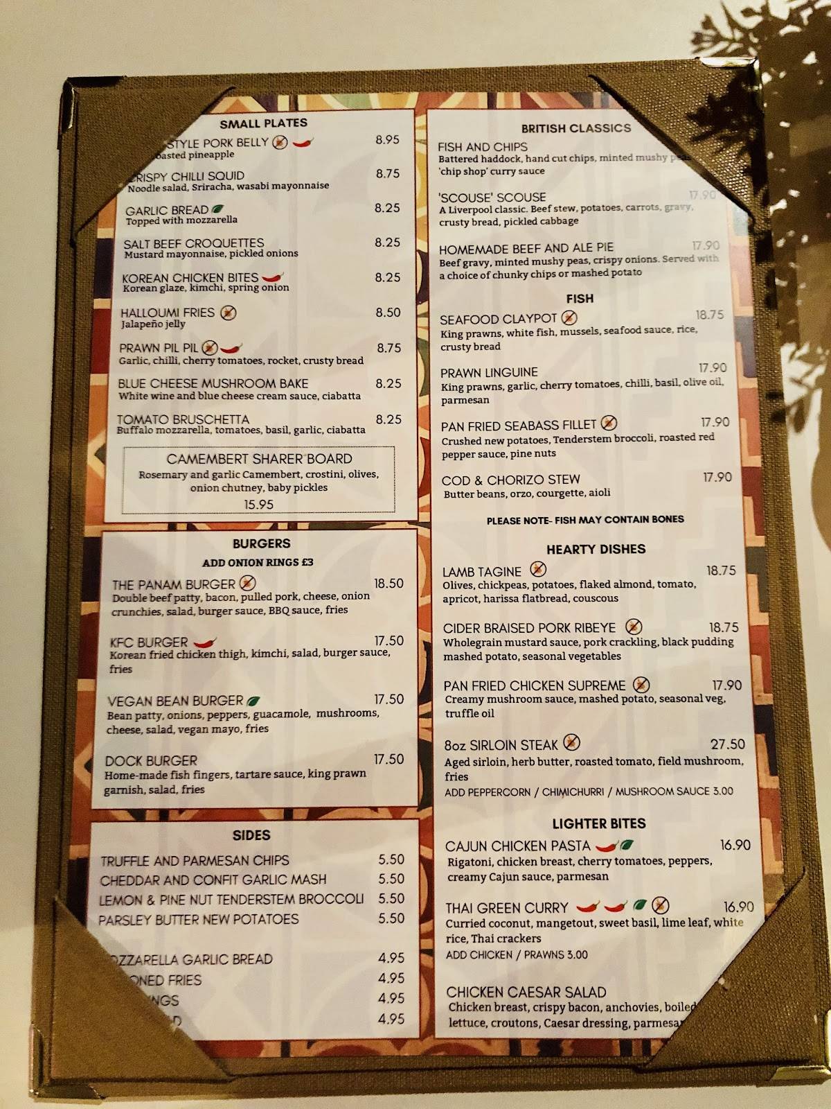 Menu at PANAM Restaurant & Bar, Liverpool, Albert Dock