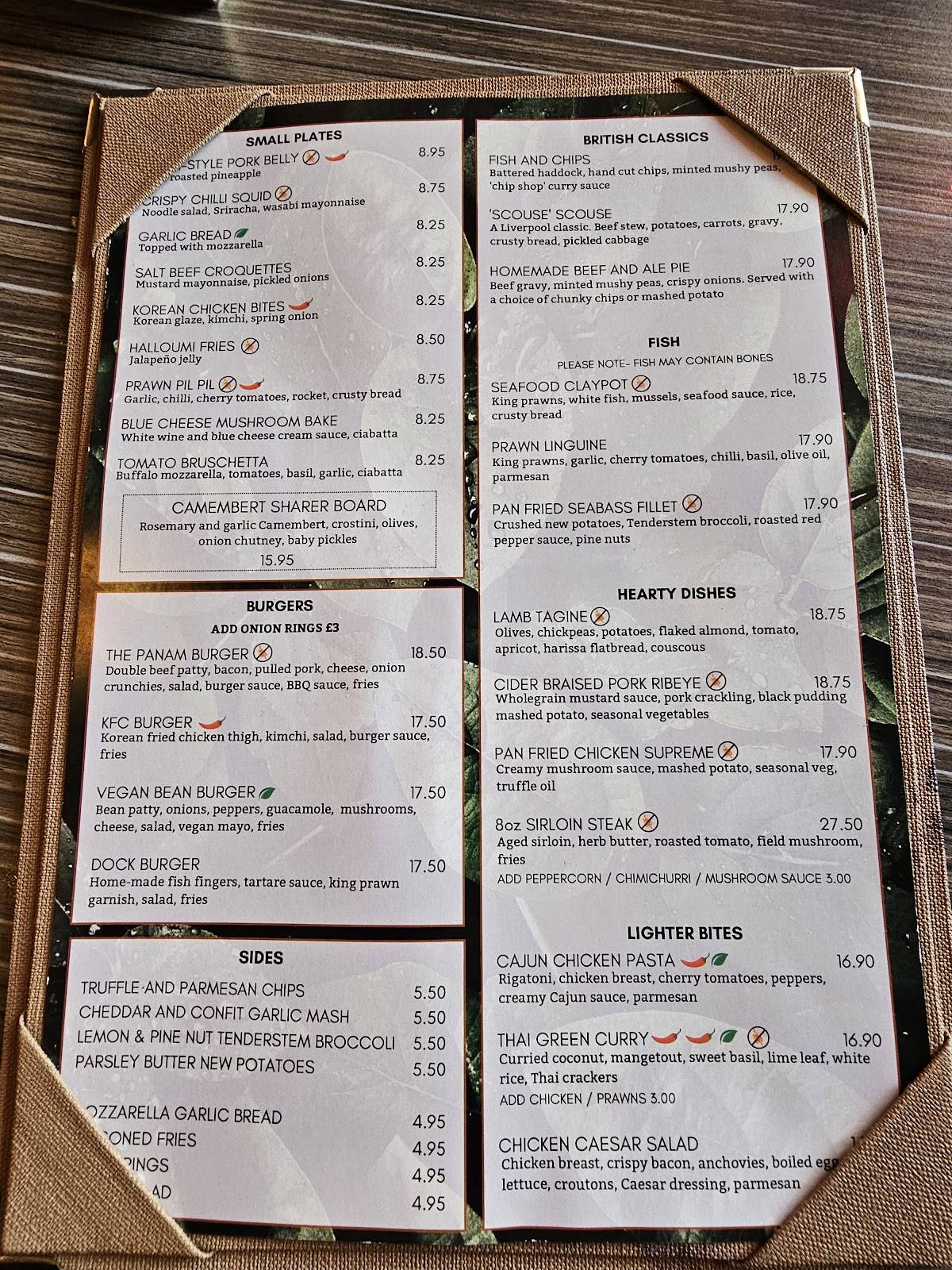 Menu at PANAM Restaurant & Bar, Liverpool, Albert Dock
