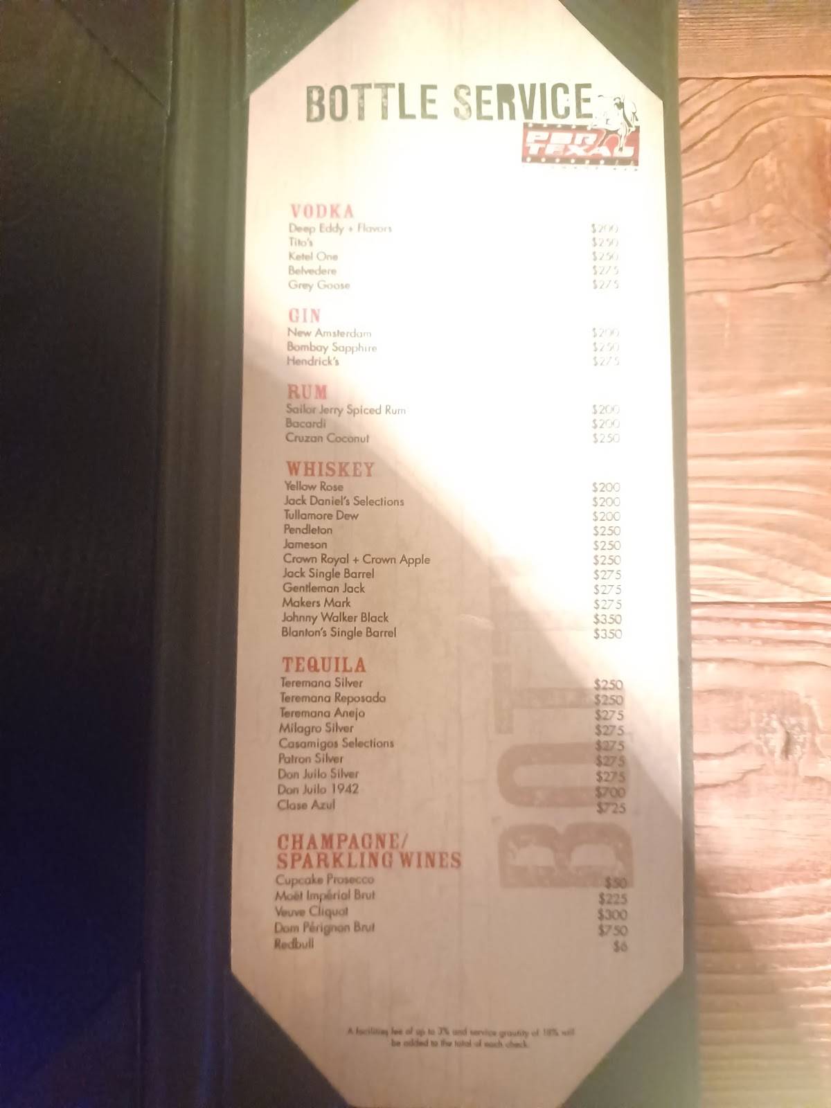 Menu at PBR Texas: A Coors Banquet Bar, Arlington