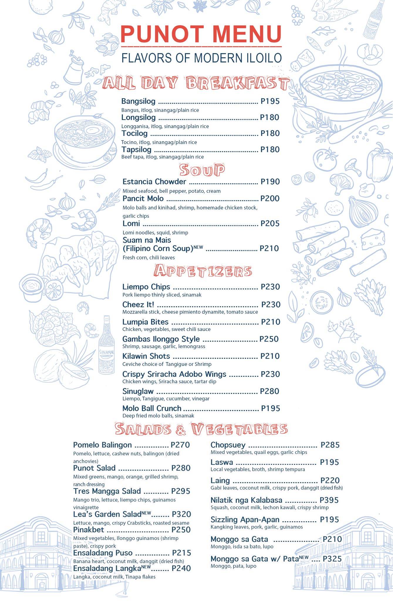 Menu at PUNOT restaurant, Iloilo City