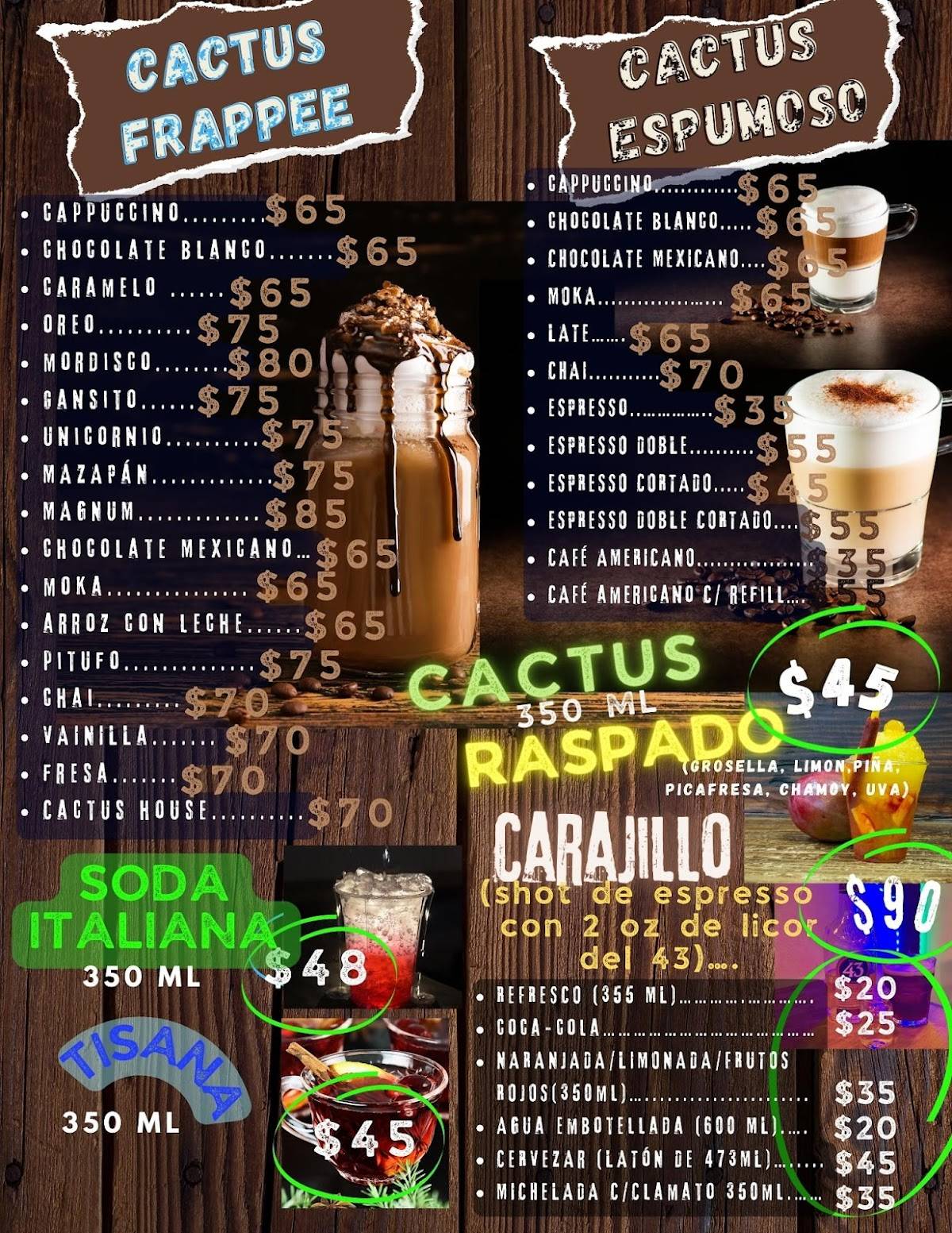 Carta de cafetería CACTUS COFFEE vamos a jugar, Pachuca de Soto