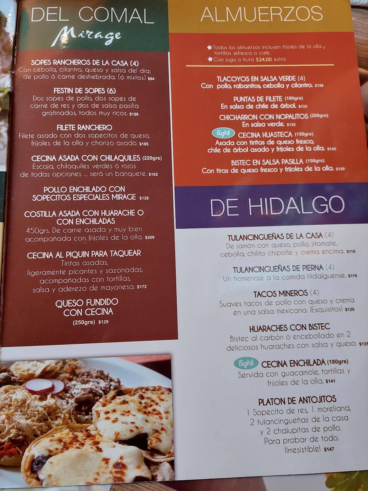 Carta del restaurante Mirage (Suc. Perisur), Pachuca del Soto, Plaza ...