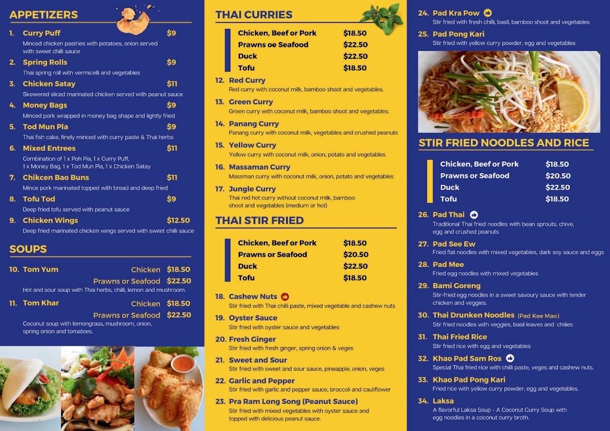 Menu at Pad Thai restaurant, Auckland, 96 Glengarry Rd