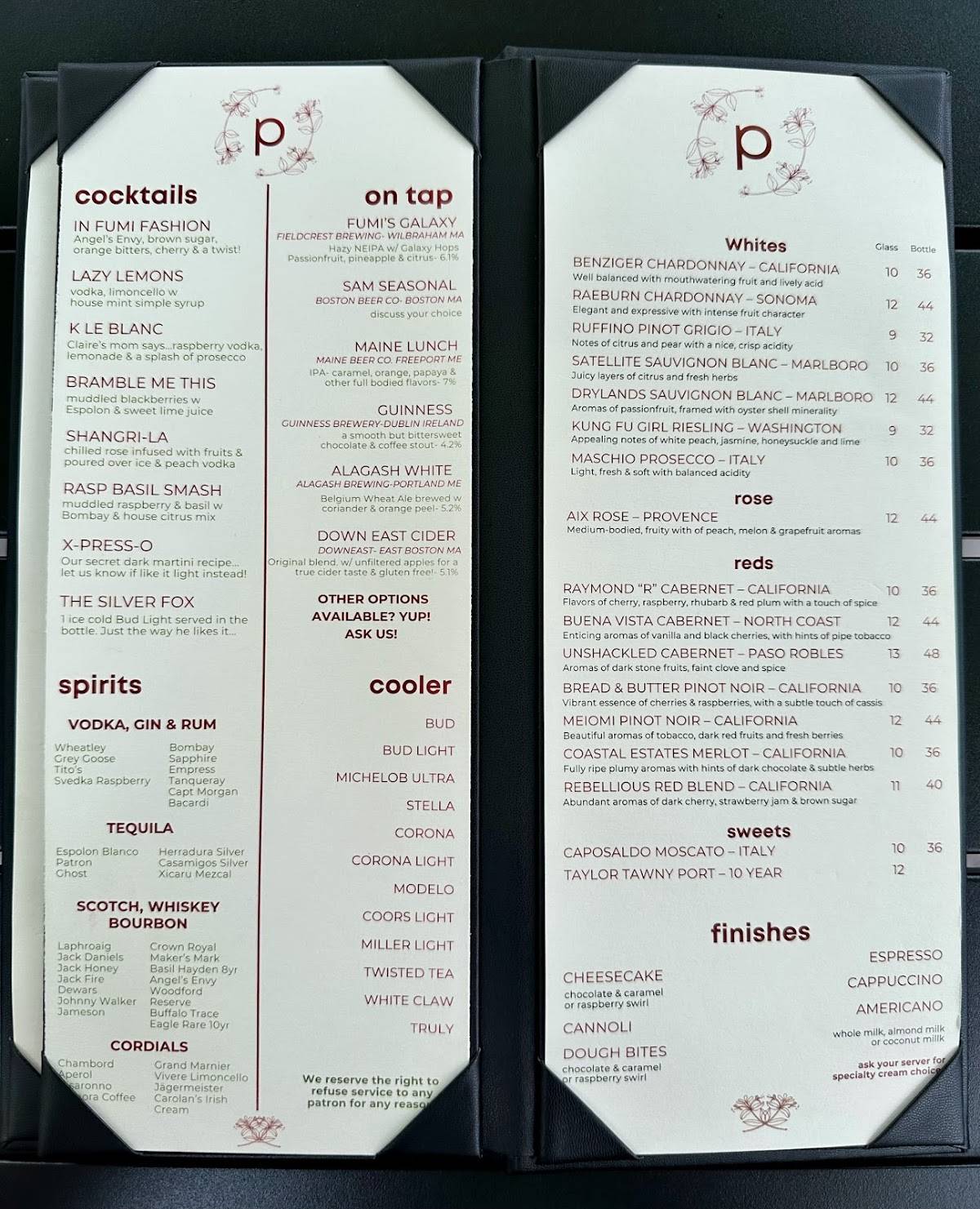 Menu at Pafumi's on main pizzeria, Wilbraham