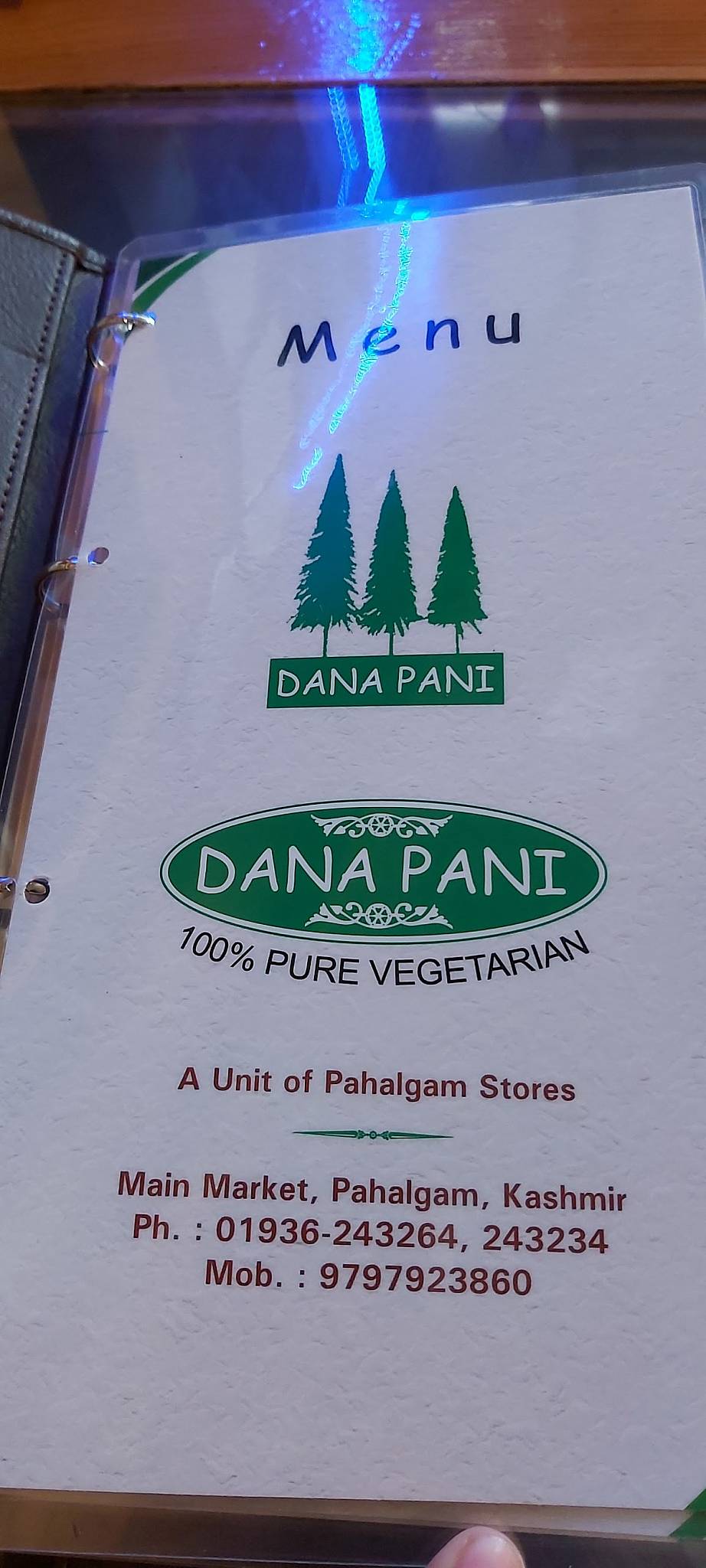 Menu at Dana Pani, Pahalgam, Main
