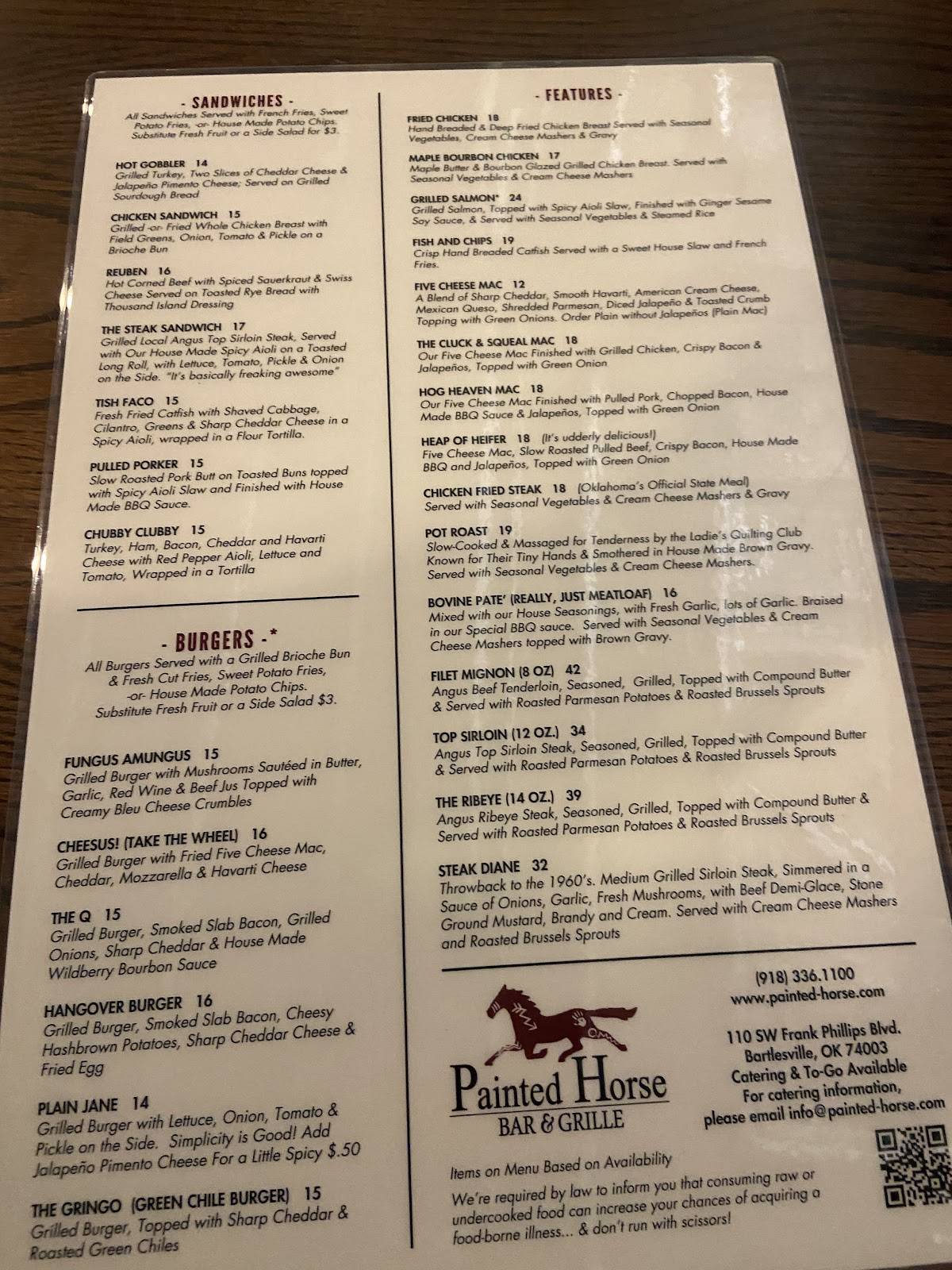 Menu at Painted Horse Bar & Grille, Bartlesville