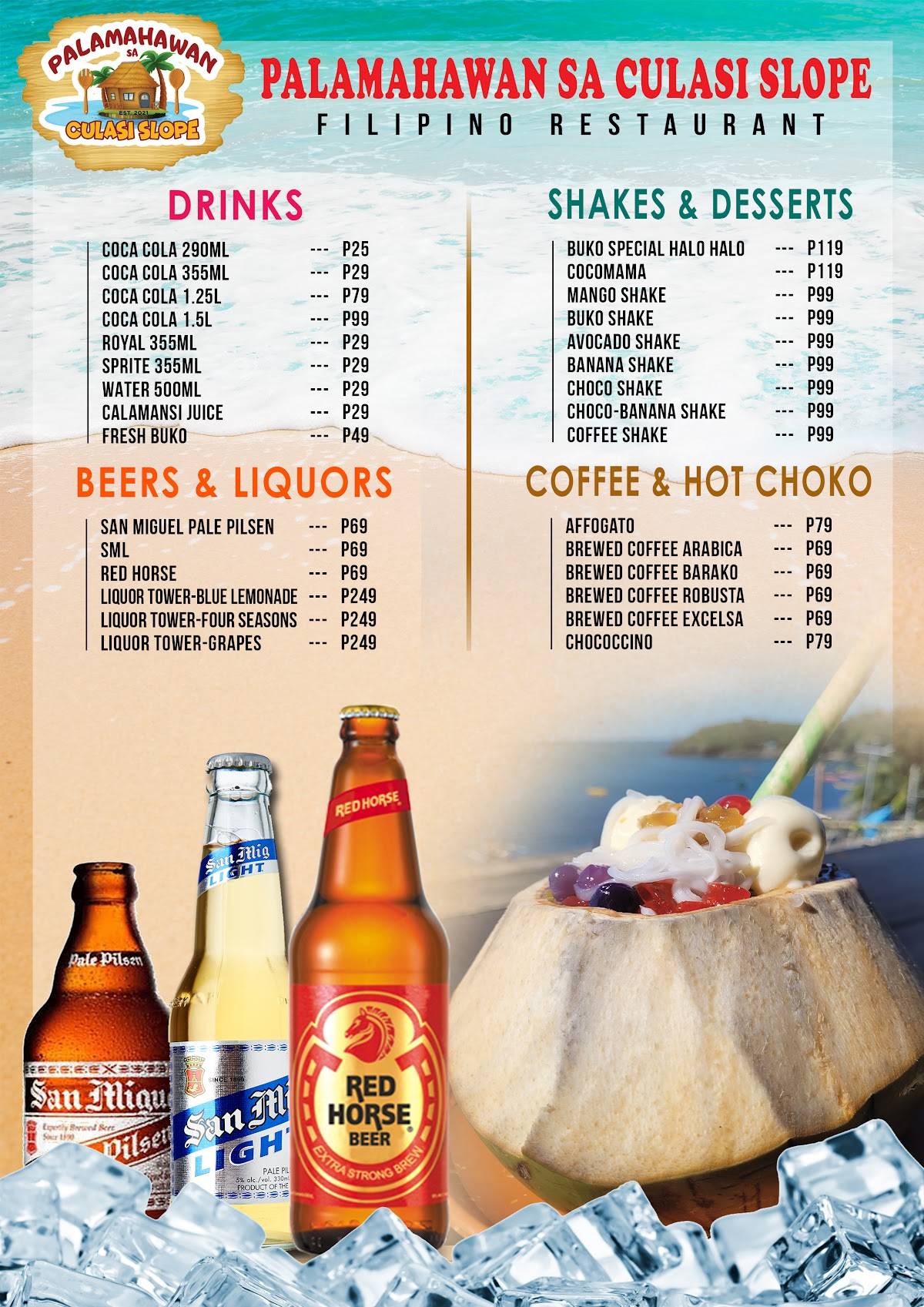Carta del restaurante Palamahawan sa Culasi Slope, Roxas
