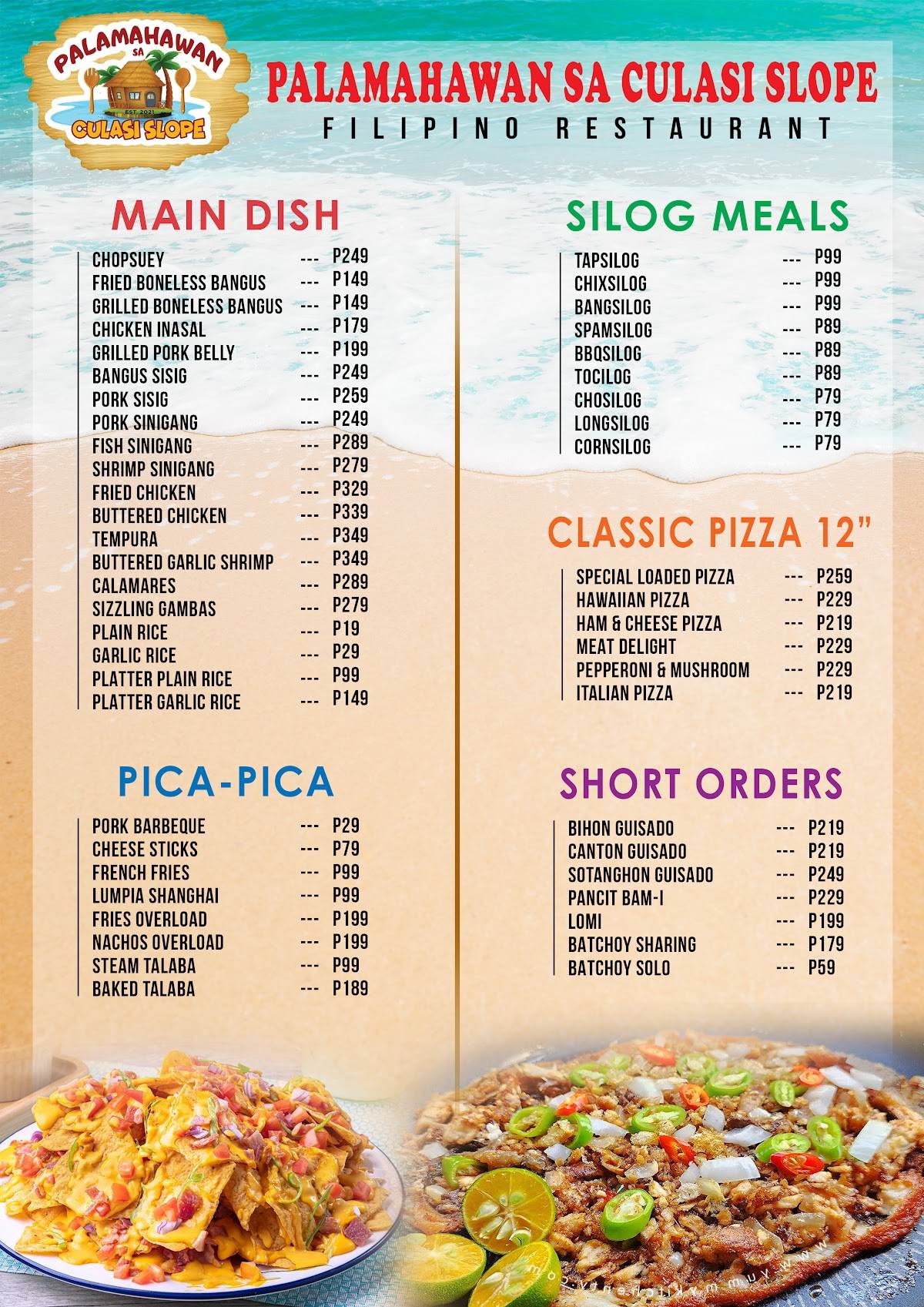 Carta del restaurante Palamahawan sa Culasi Slope, Roxas