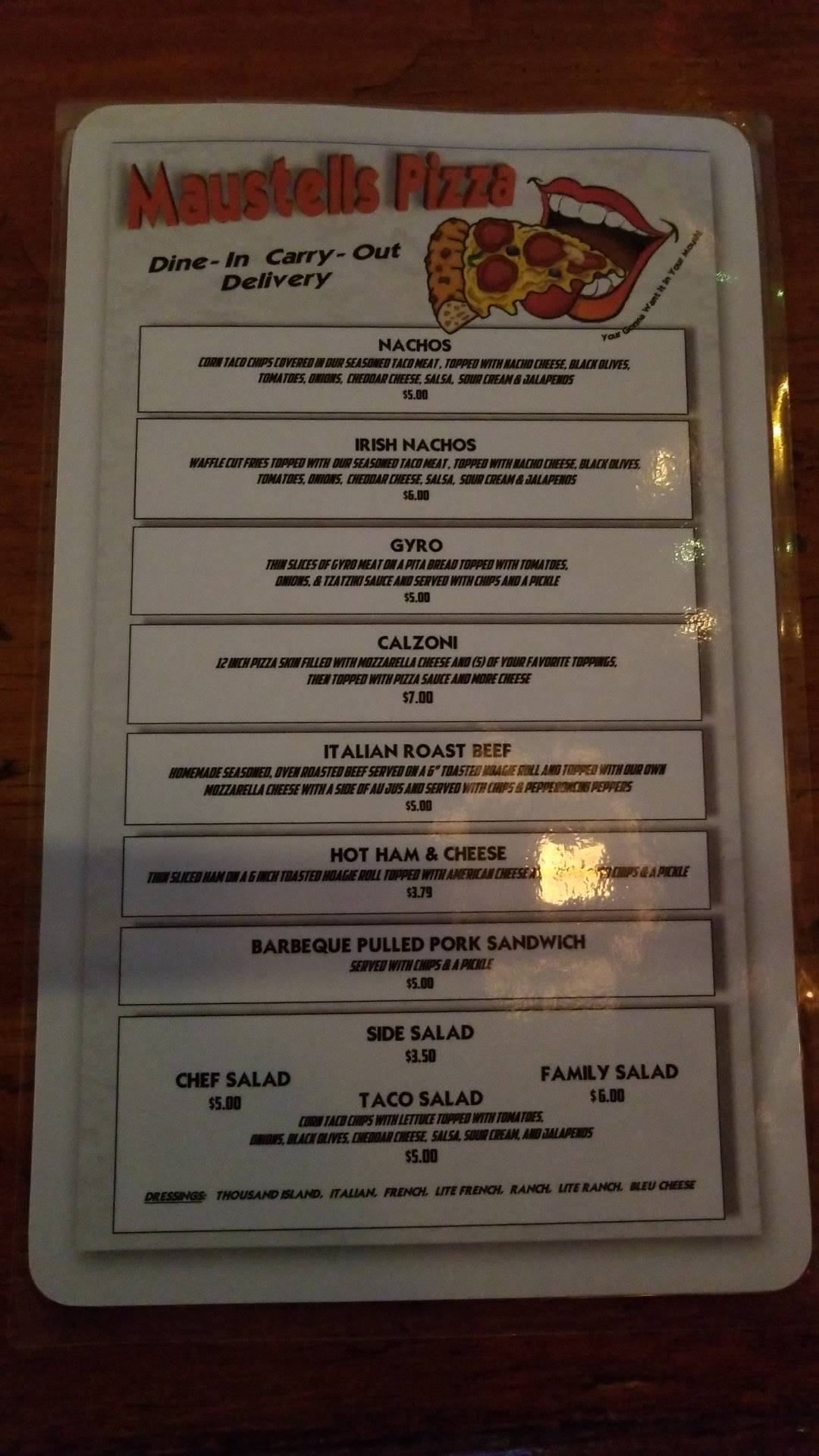 Menu at Palomino Club, Taylorville
