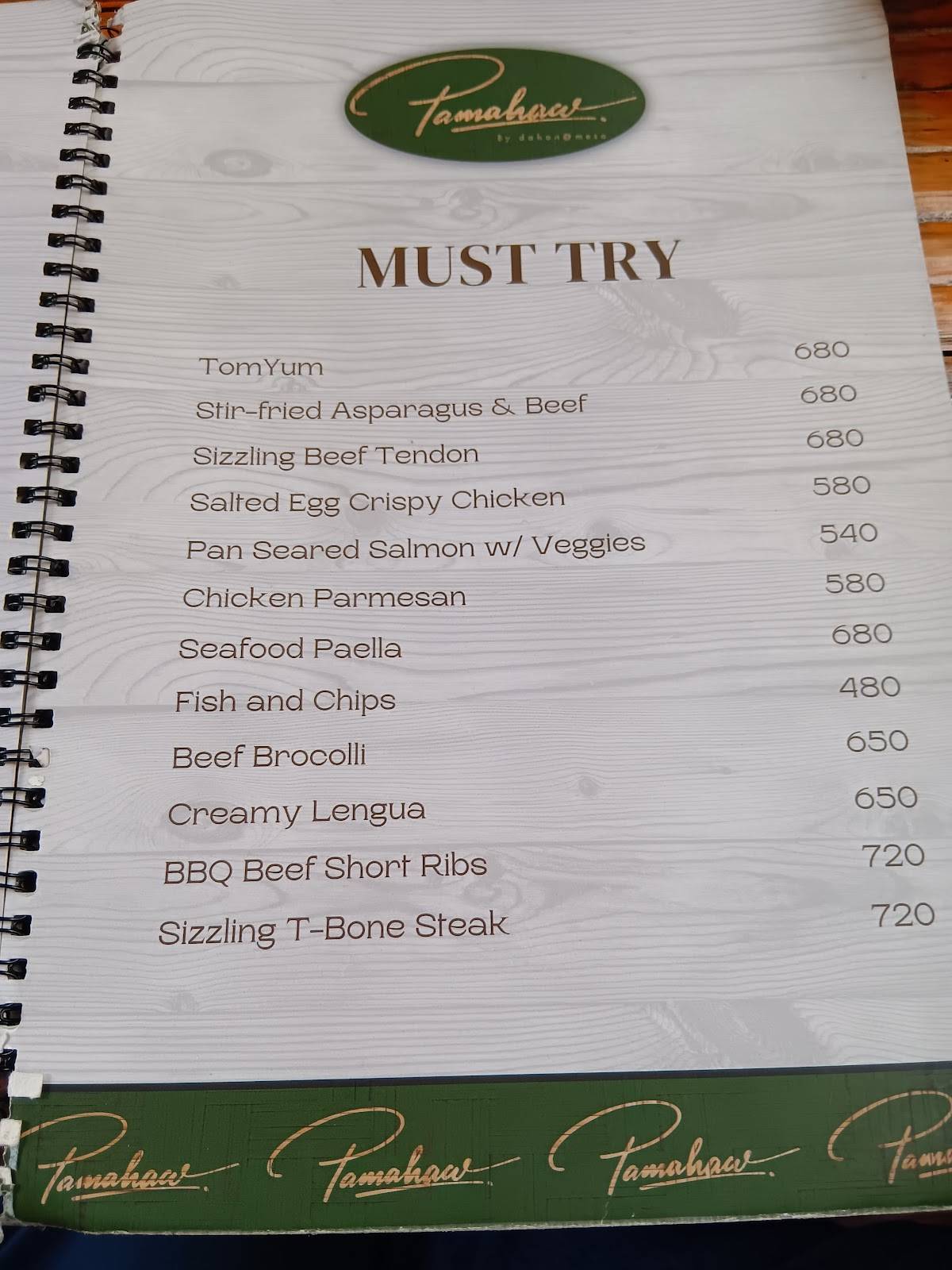 Menu at Pamahaw restaurant, Silang