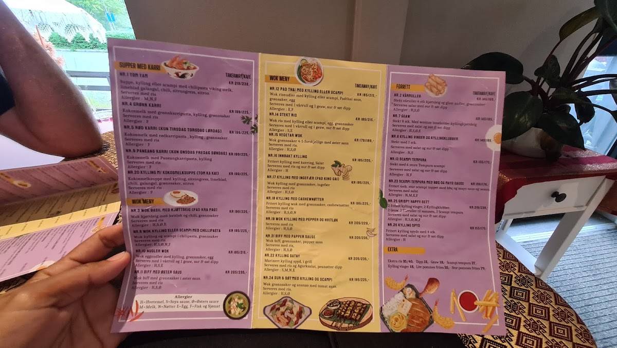 Menu at Pan Thai take away kafé catering restaurant, Mosjøen