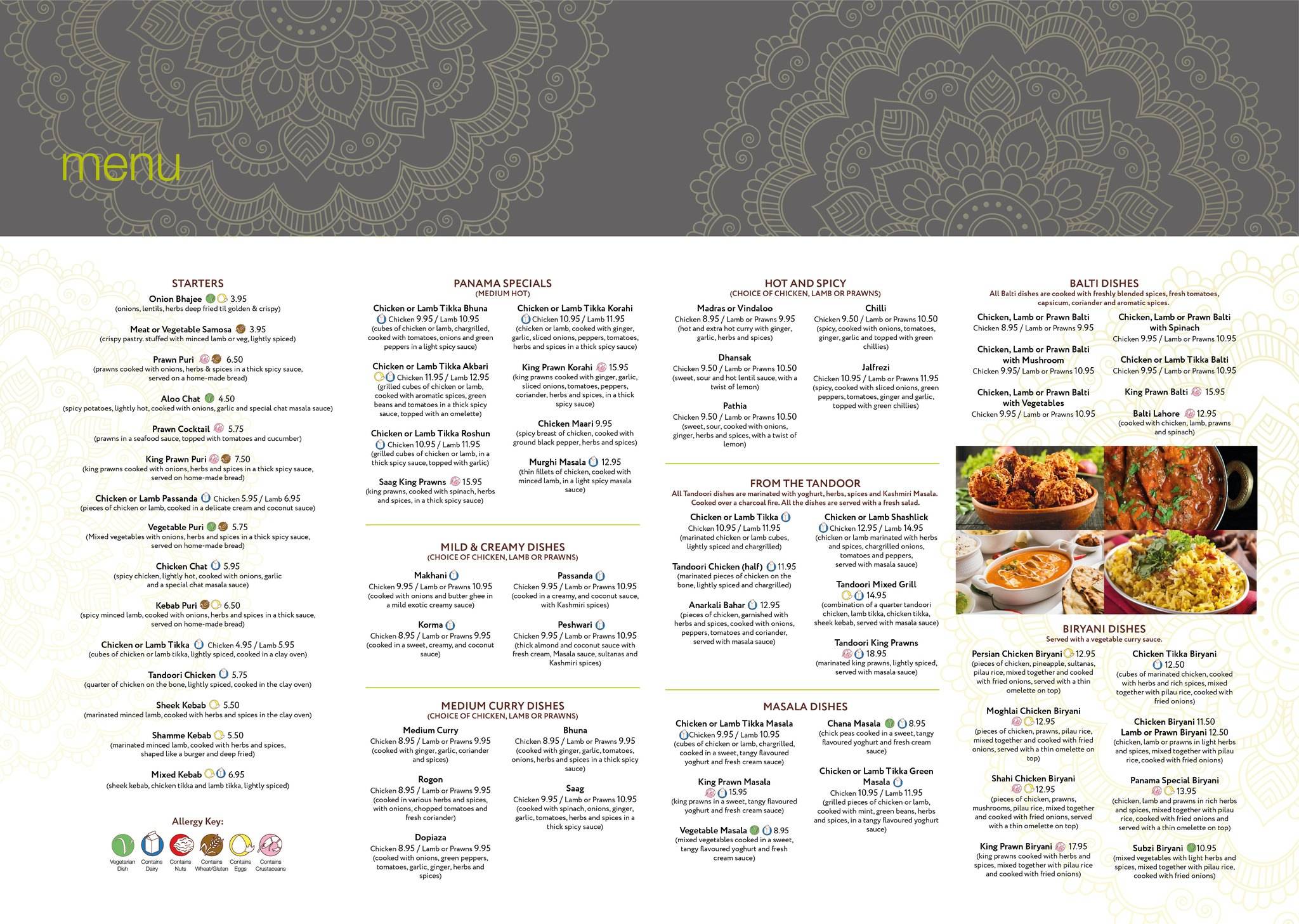 Menu at Panama Tandoori Restaurant Cardiff, Cardiff