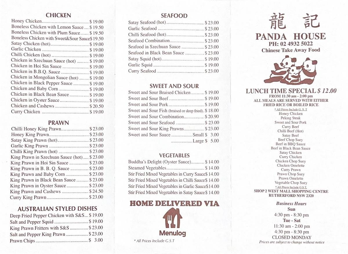 Menu at Panda House Chinese Take-Away Restaurant, Rutherford