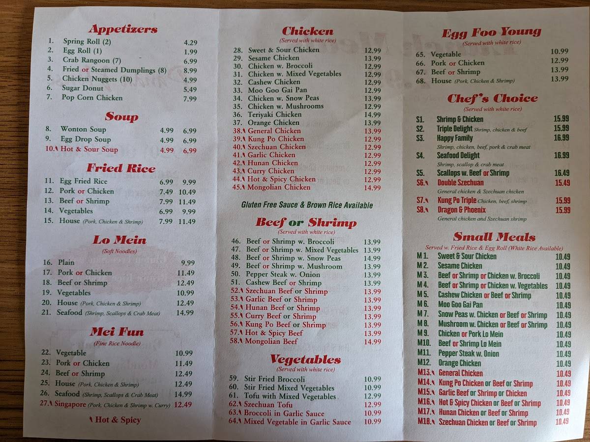 Menu at Panda House restaurant, Green Bay, Lineville Rd