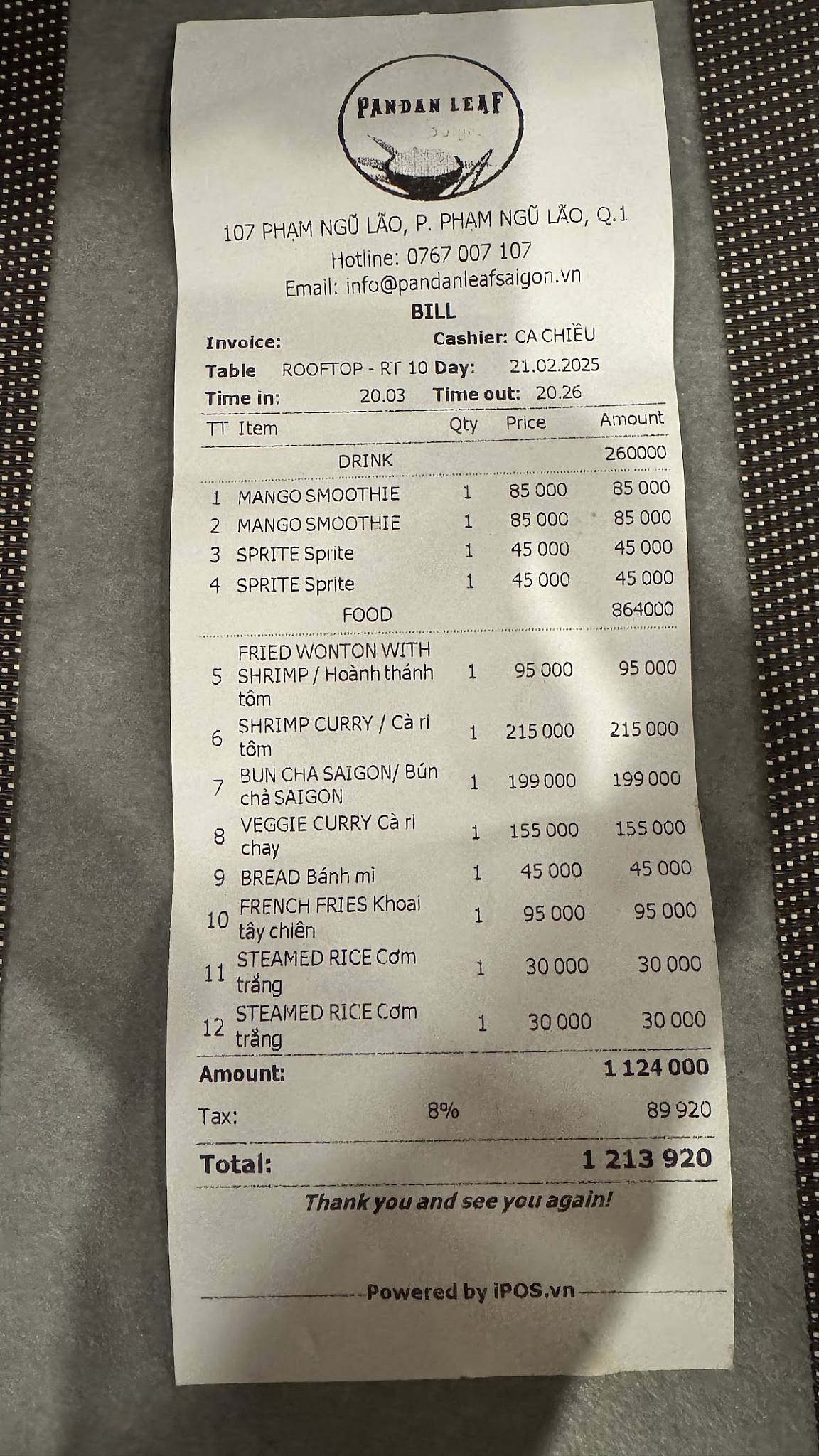 Menu at Pandan Leaf Saigon Restaurant & Rooftop Bar, Ho Chi Minh City