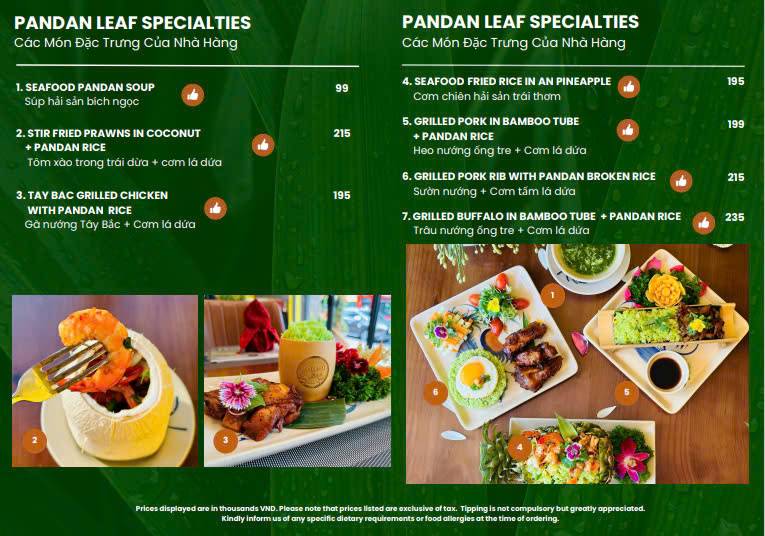 Menu at Pandan Leaf Saigon Restaurant & Rooftop Bar, Ho Chi Minh City
