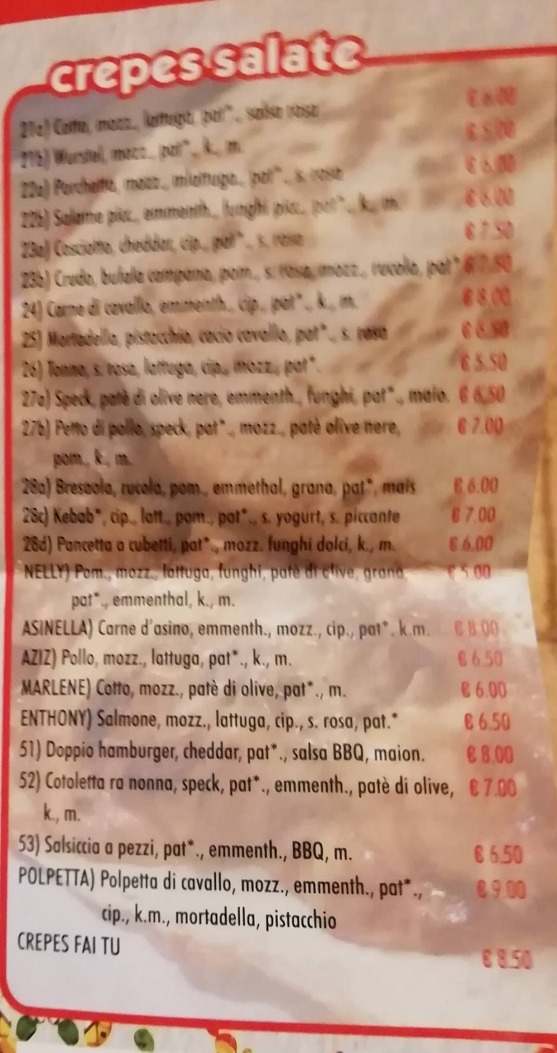 Menu da Panineria Creperia Da Giorgio, Ispica