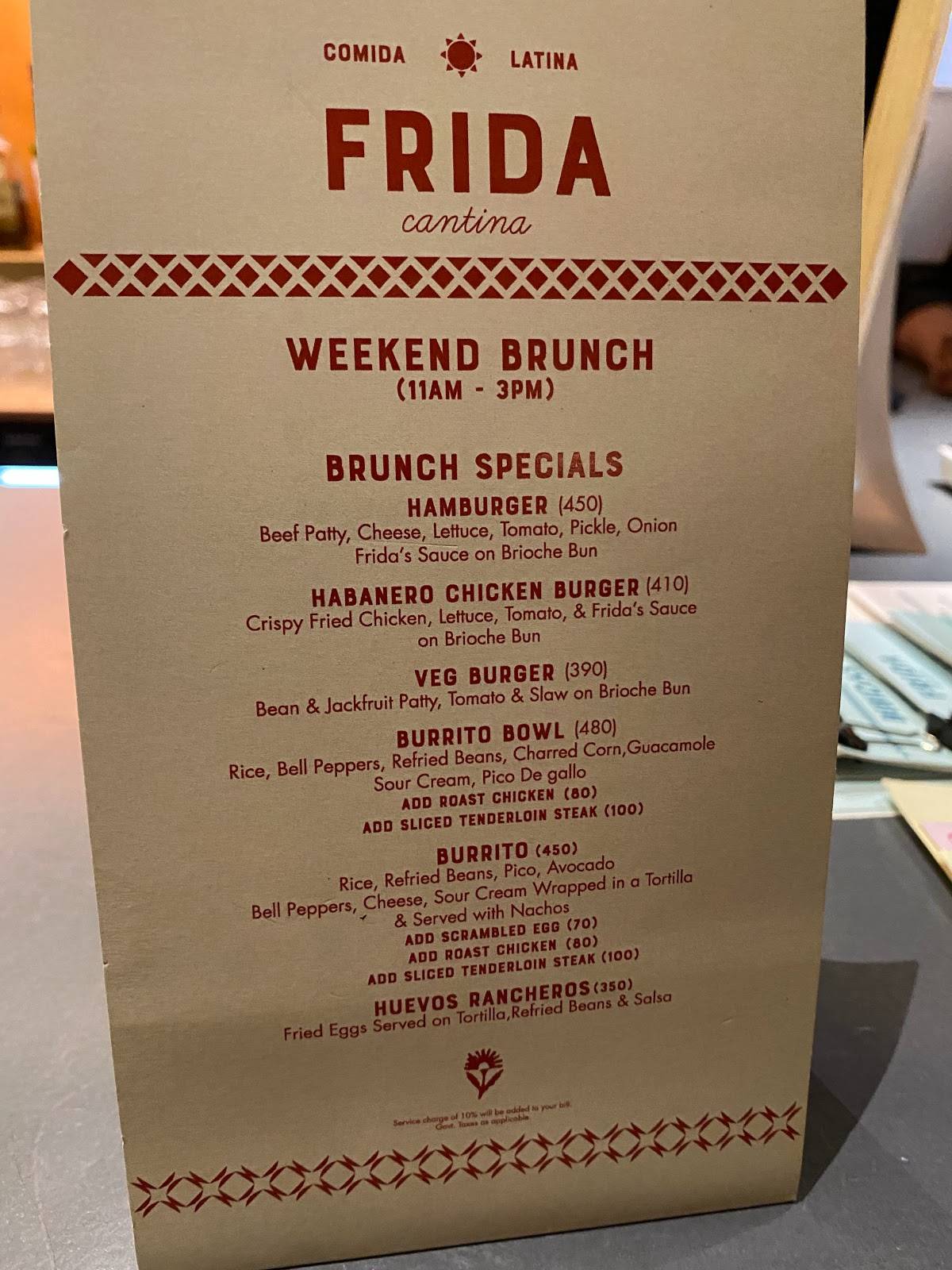 Menu at Frida Cantina, Panaji