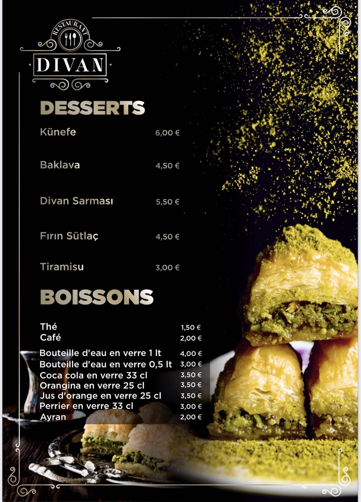 Menu au Restaurant Divan, Pantin