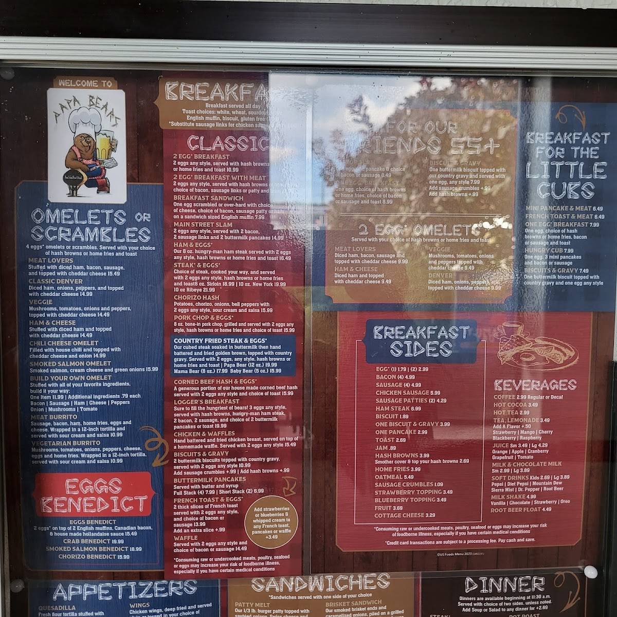 Menu at Papa Bear's West Family Restaurant & Bar, Chehalis